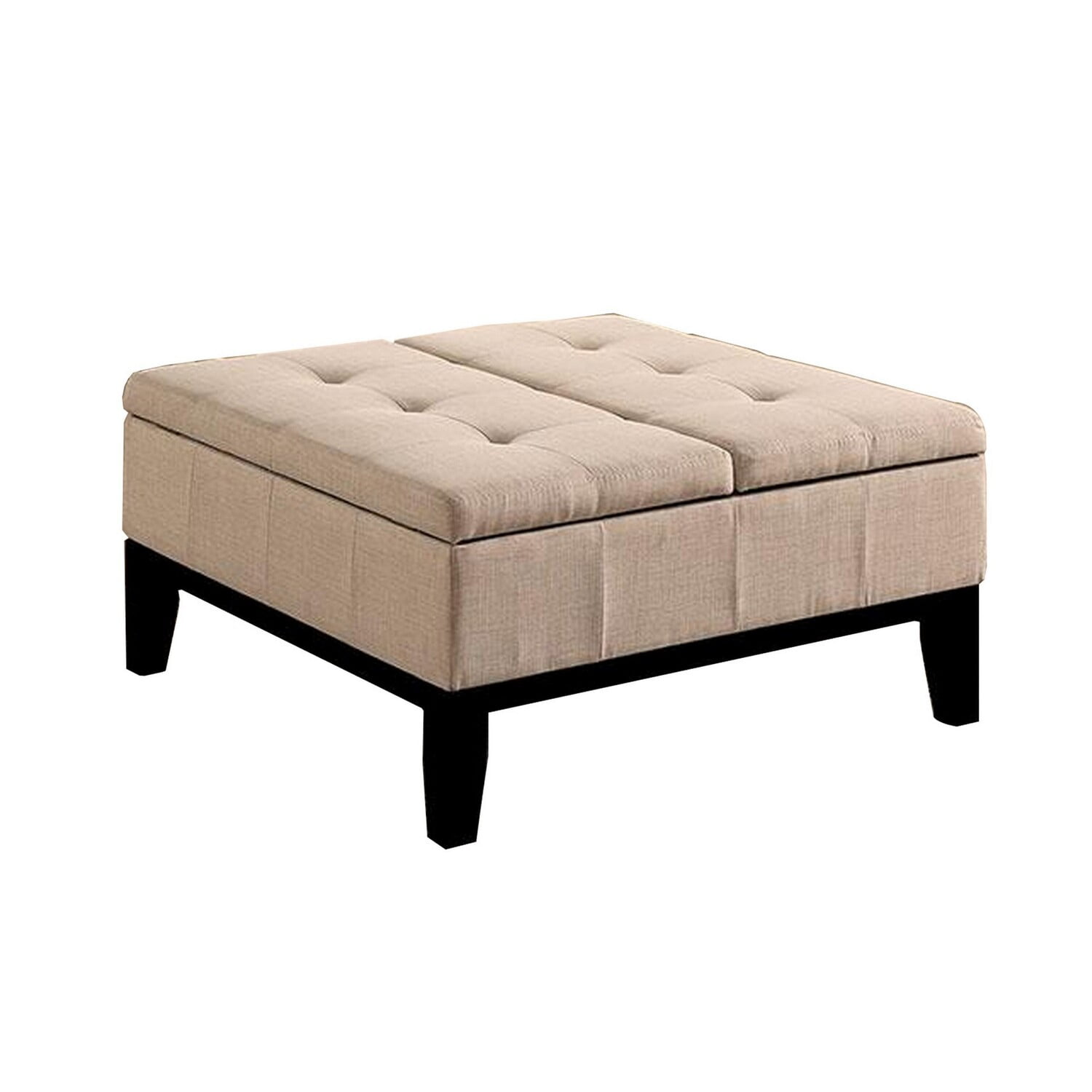 Orin 36 Inch Ottoman- Split Storage Lid- Tufted Beige Upholstery- Wood ...