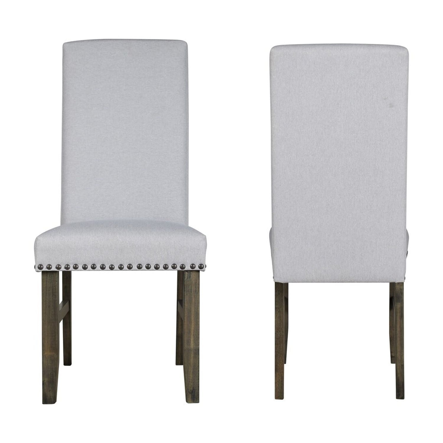 Benjara Luo 19 Inch Dining Chairs Set of 2, Nailhead Trim, Gray Fabric ...