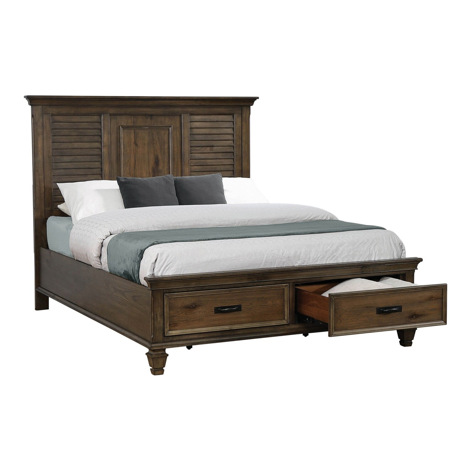 Benjara 2 Drawer Footboard Shutter Headboard Eli King Size Platform Bed ...