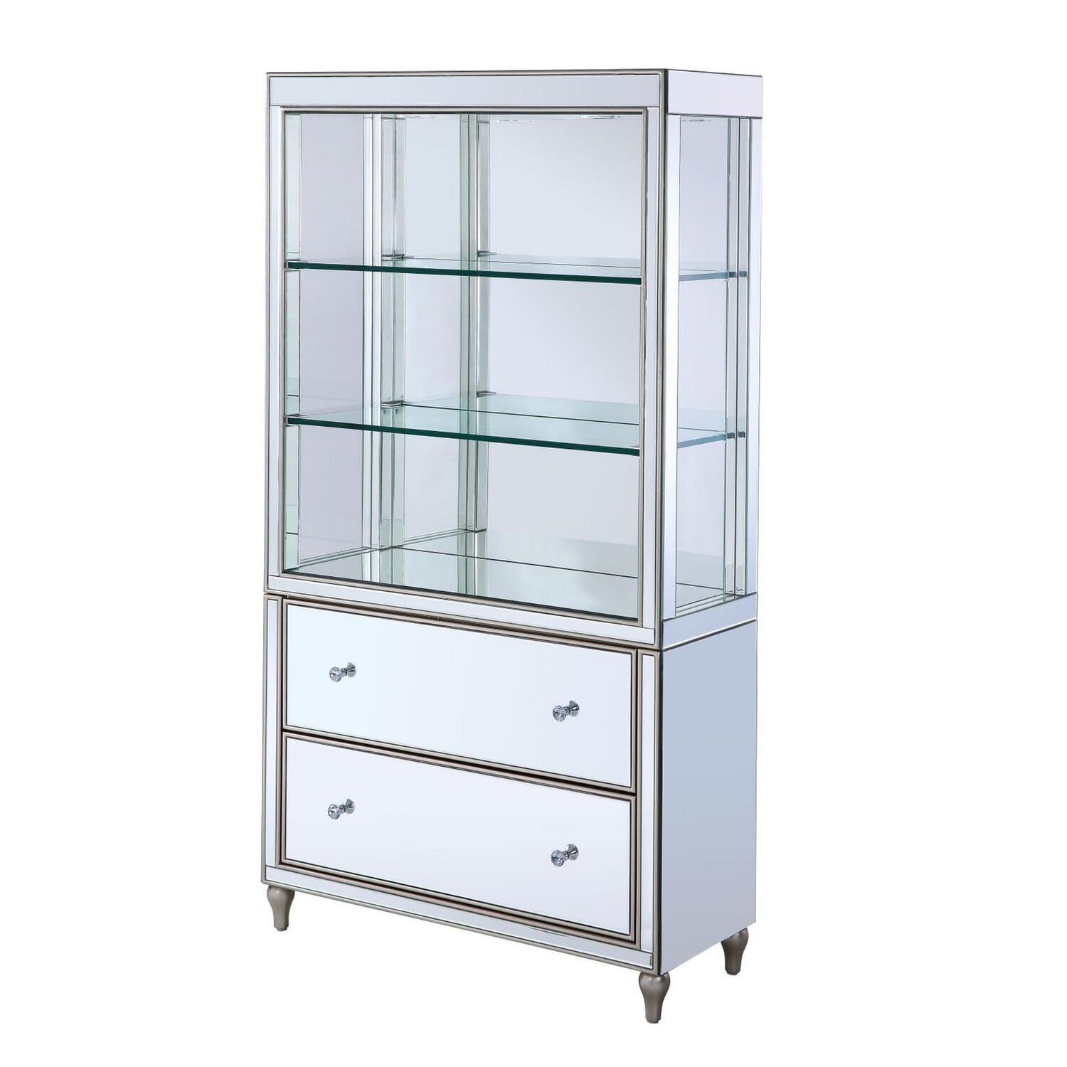 Benjara 2 Drawer Mirrored Bookcase with 2 Glass Shelves, Silver ...