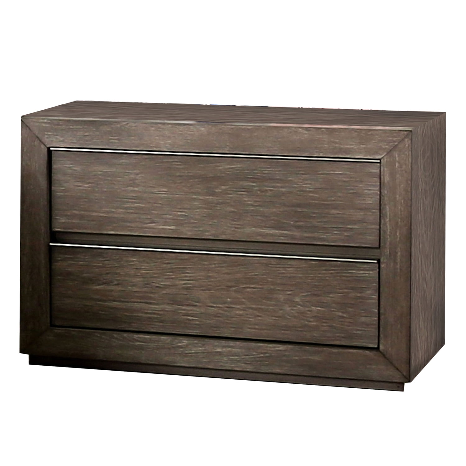 Benjara 2 Drawer Wooden Nightstand with Recessed Metal Pulls, Brown ...
