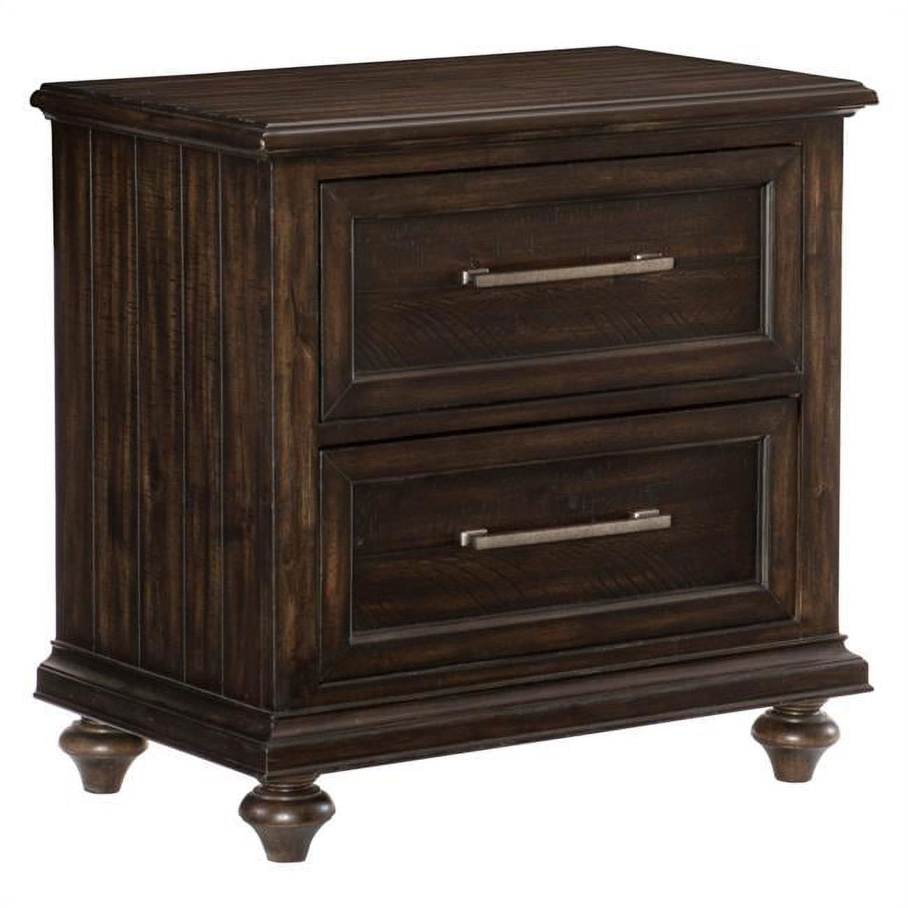 2 Drawer Wooden Nightstand with Turned Feet and Hewn Sawn Texture ...
