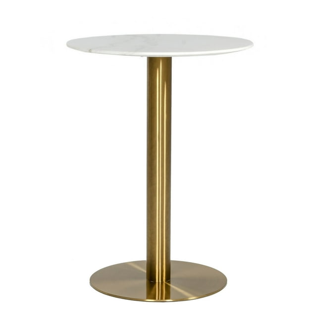 Benjara 20 Inch Marble Top Bar Table with Pedestal Base, White and Gold ...