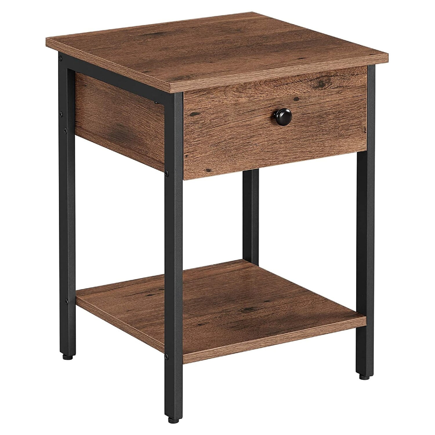 20 Inch Wood End Table, 1 Drawer and Shelf, Hazelnut Brown, Black ...