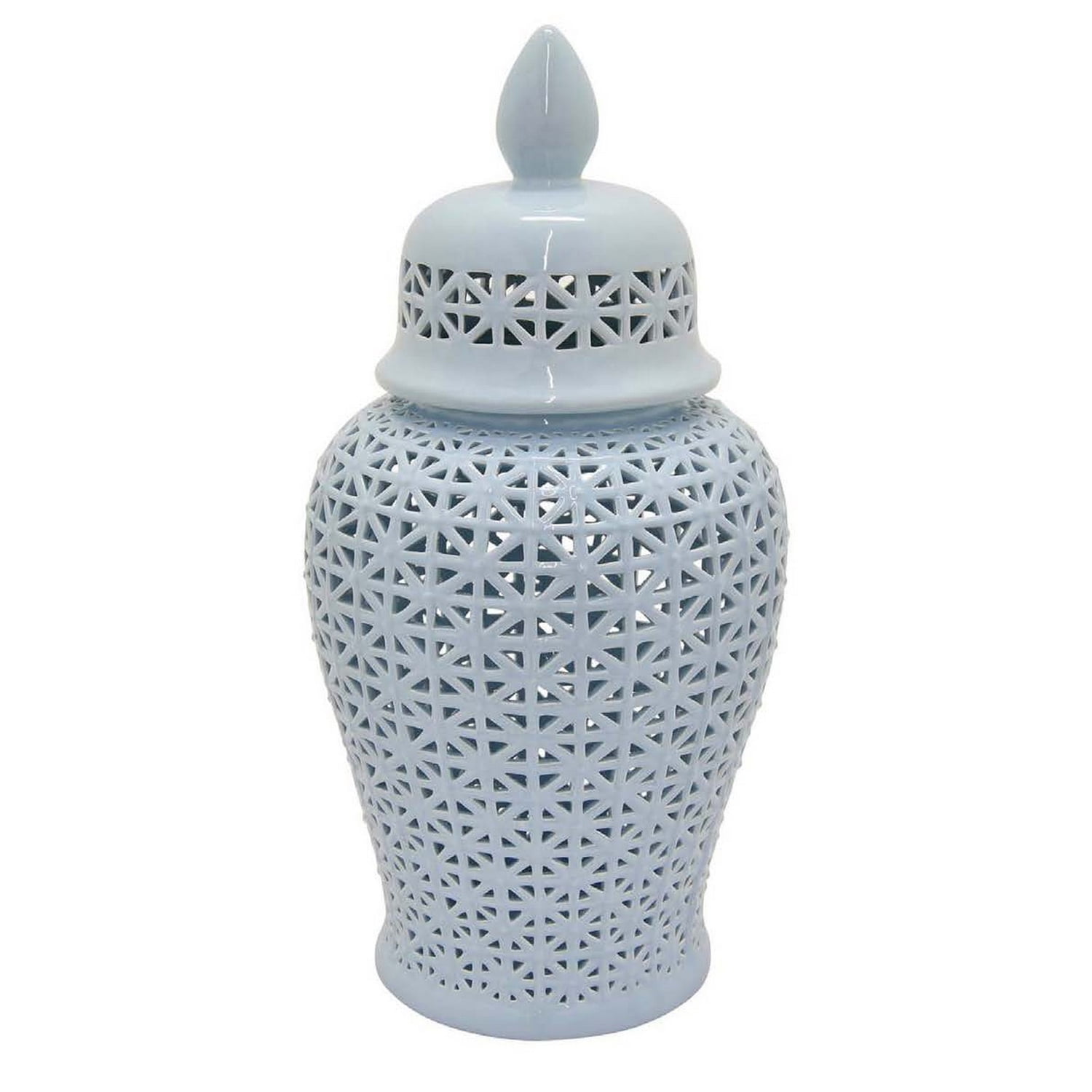 Benjara BM309953 20 in. Deni Floral Cut Out Design Temple Jar with ...