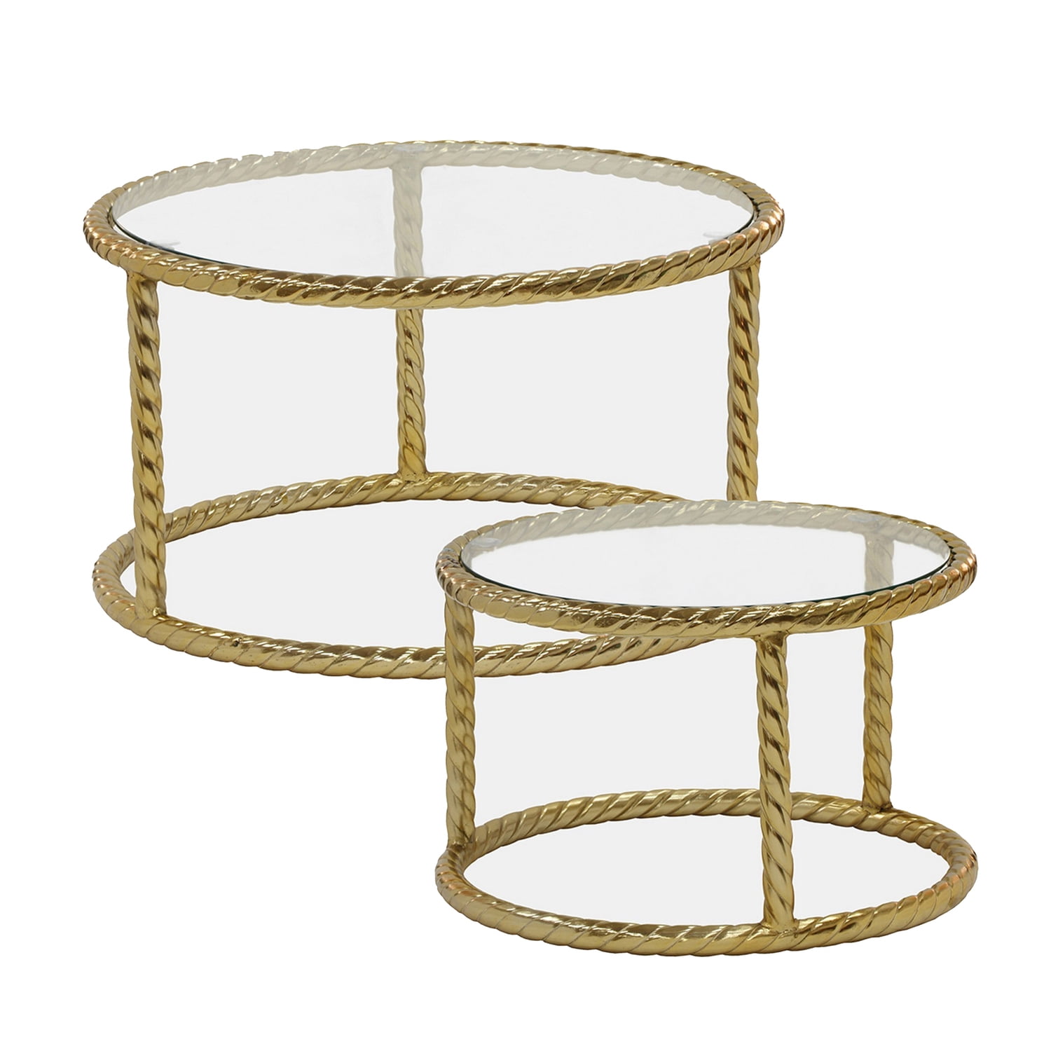Benjara 22, 28 Inch Round Nesting Coffee Tables, Glass Top, Gold Metal ...
