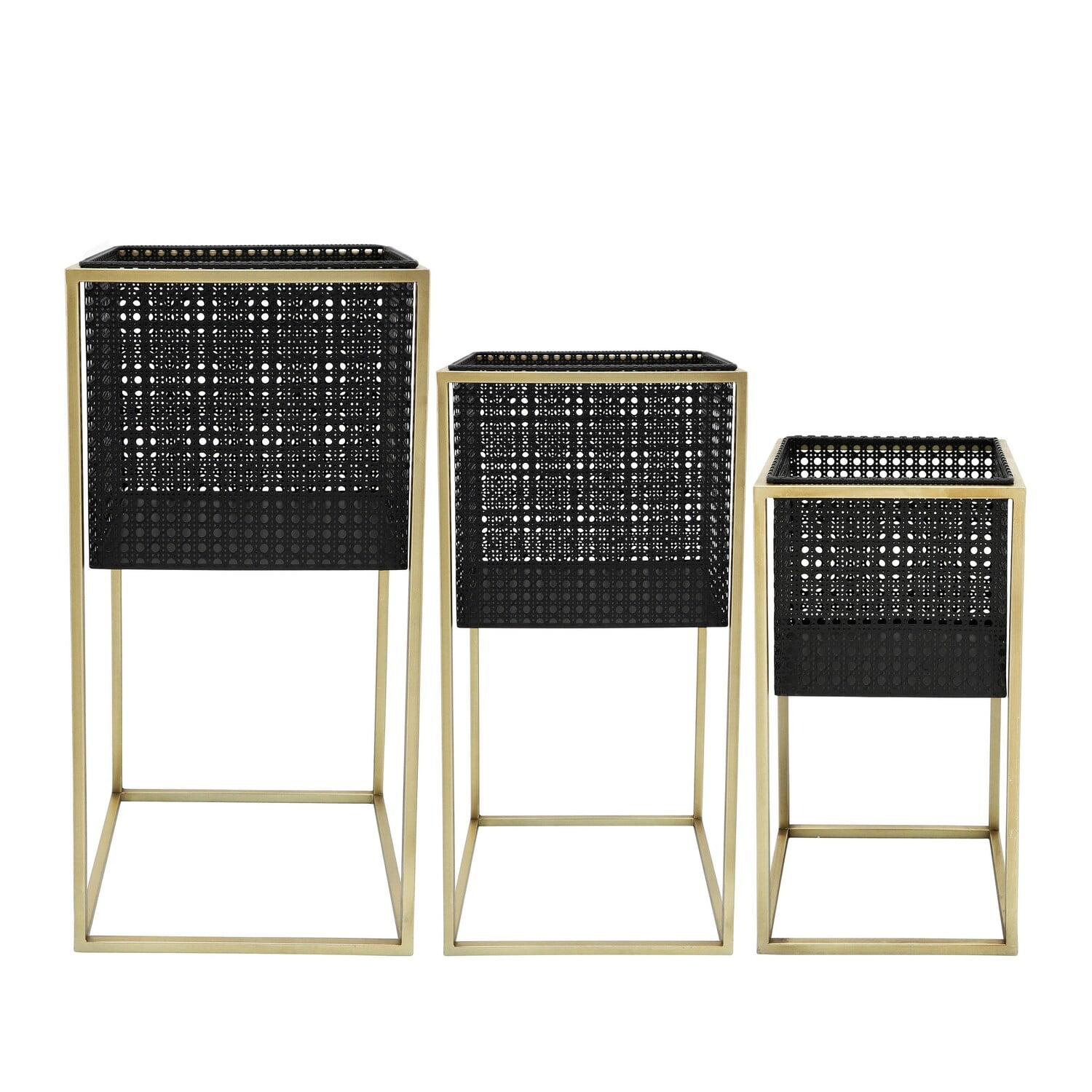 Benjara 22 Inch Modern Metal Planters, Mesh Designed Baskets, Set of 3 ...