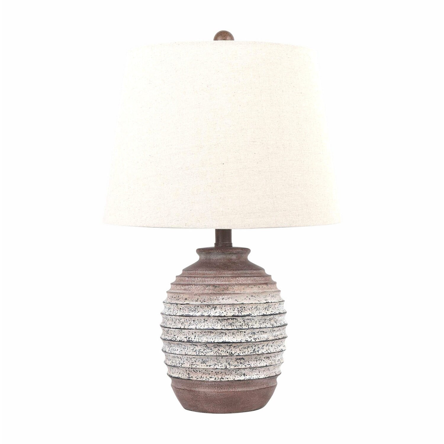 Benjara 22 Inch Table Lamp, White Fabric Shade, Ribbed Textured Body ...