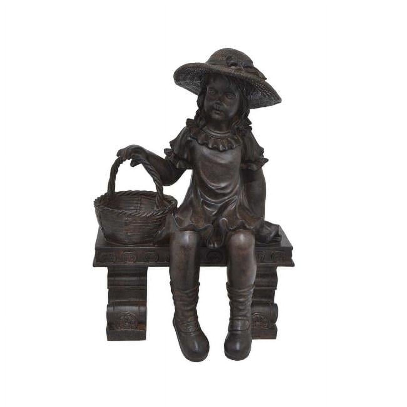 Benjara Darin 22 Inch Girl on Bench Figurine, Garden Statue Resin ...