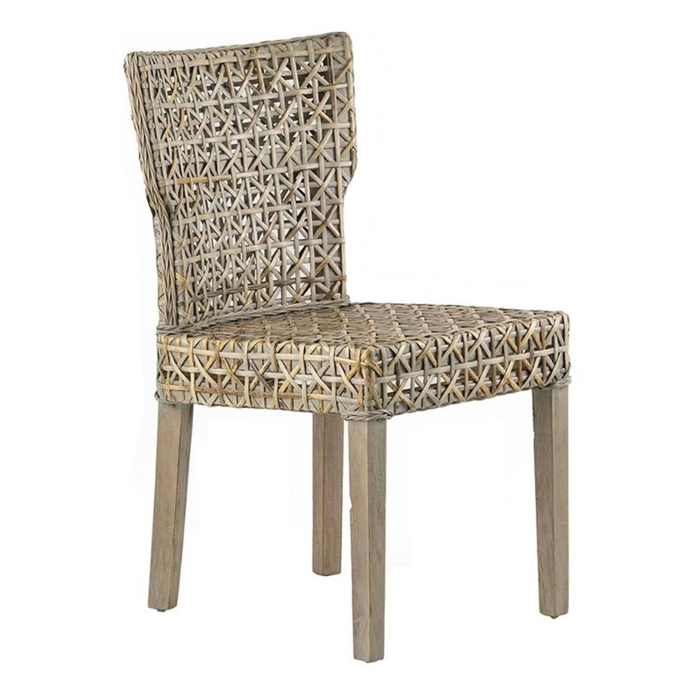 22 Inch Side Dining Chair, Woven Rattan Backrest and Seat, Weathered ...