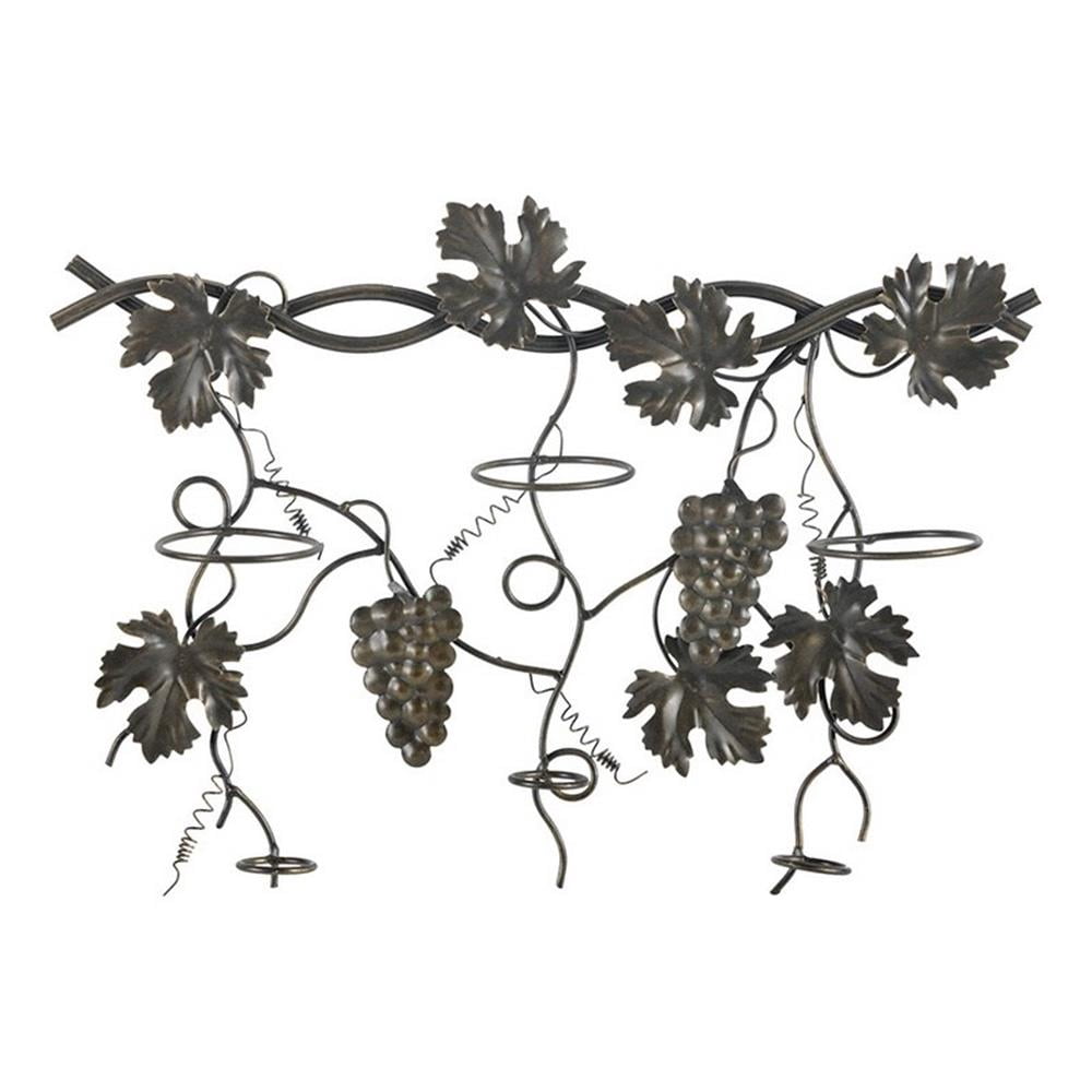 Benjara 22" Wall Hanging Wine Rack- Grape Bottle Stand- Black Metal ...