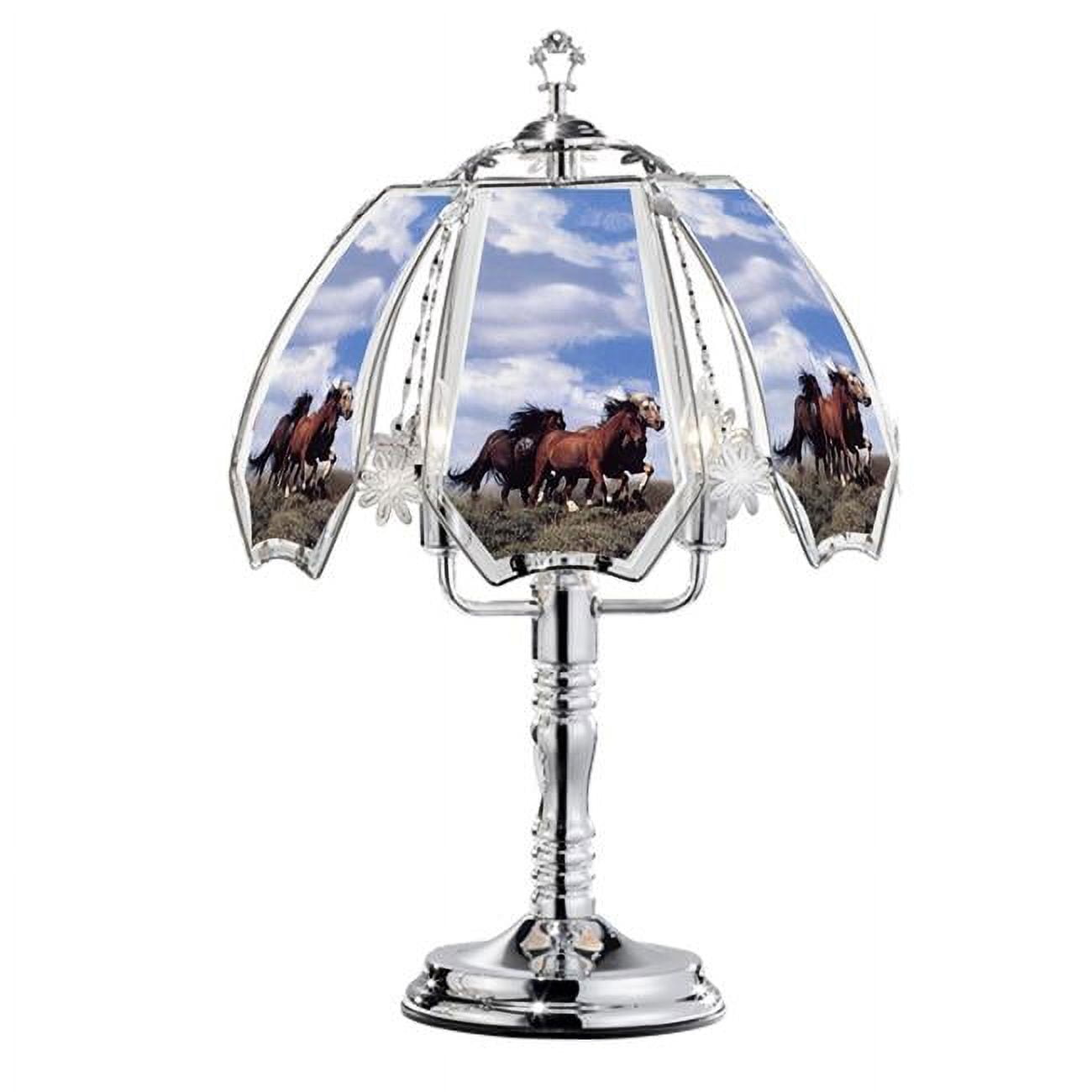 Benjara 24 Inch Metal Table Lamp, Umbrella Glass Shade, Running Horses ...