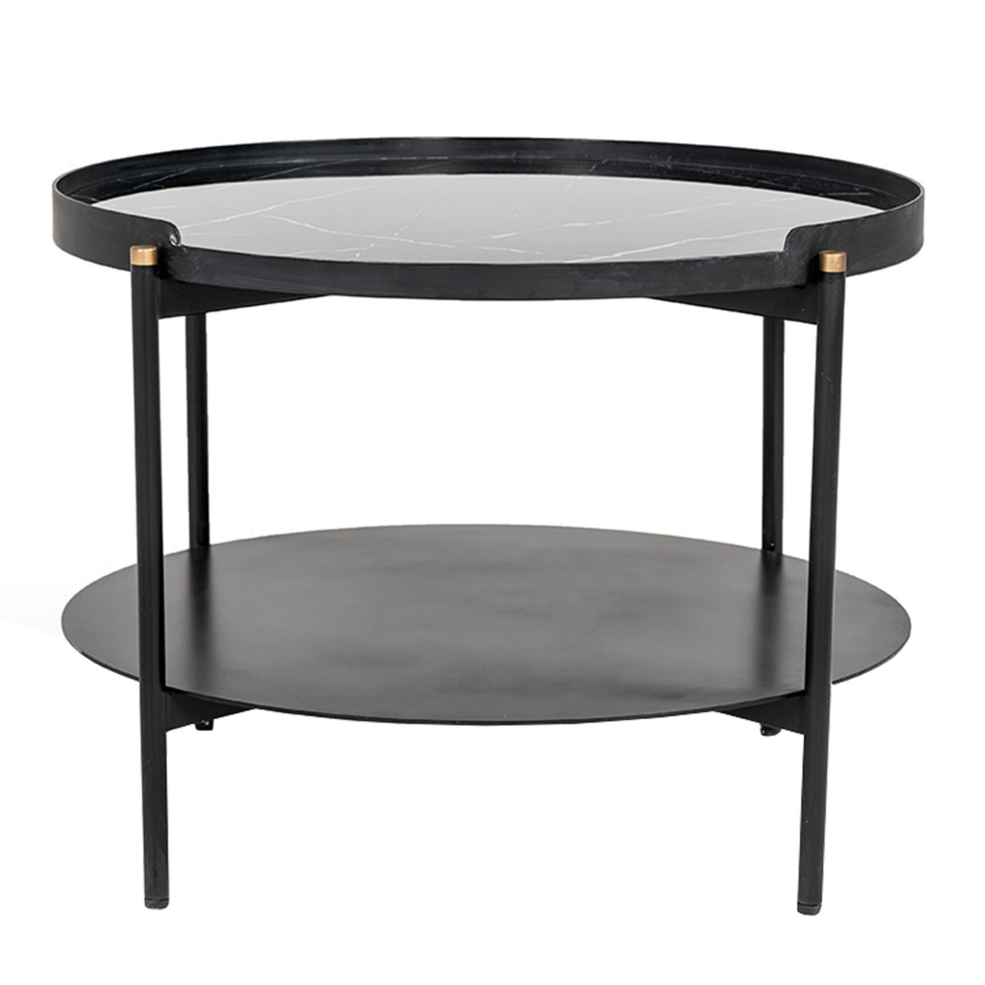 Benjara 24 Inch Round Coffee Table, Marble Tray Top, Metal Bottom Shelf ...