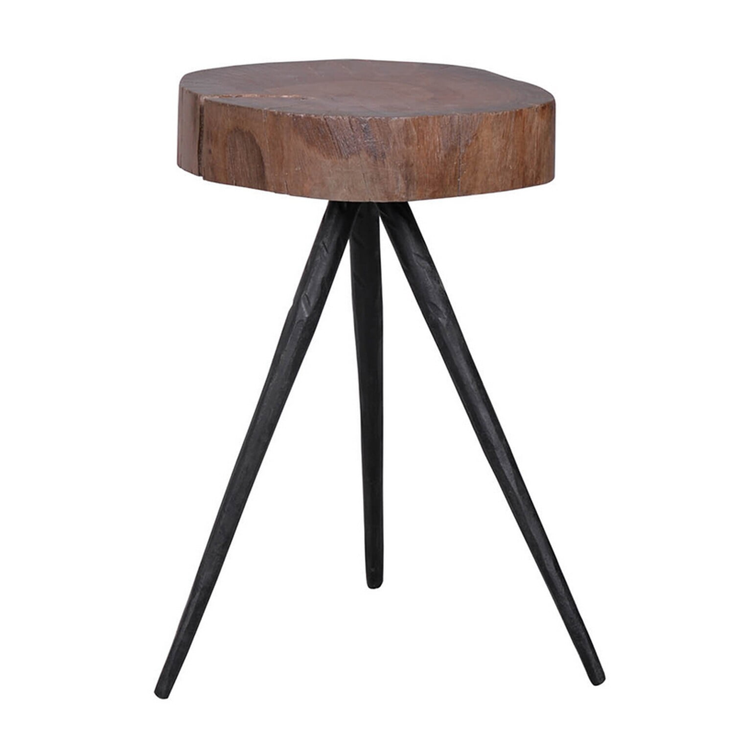 Benjara 24 Inch Side End Table, Round Mango Wood Brown Tree Top, Black ...