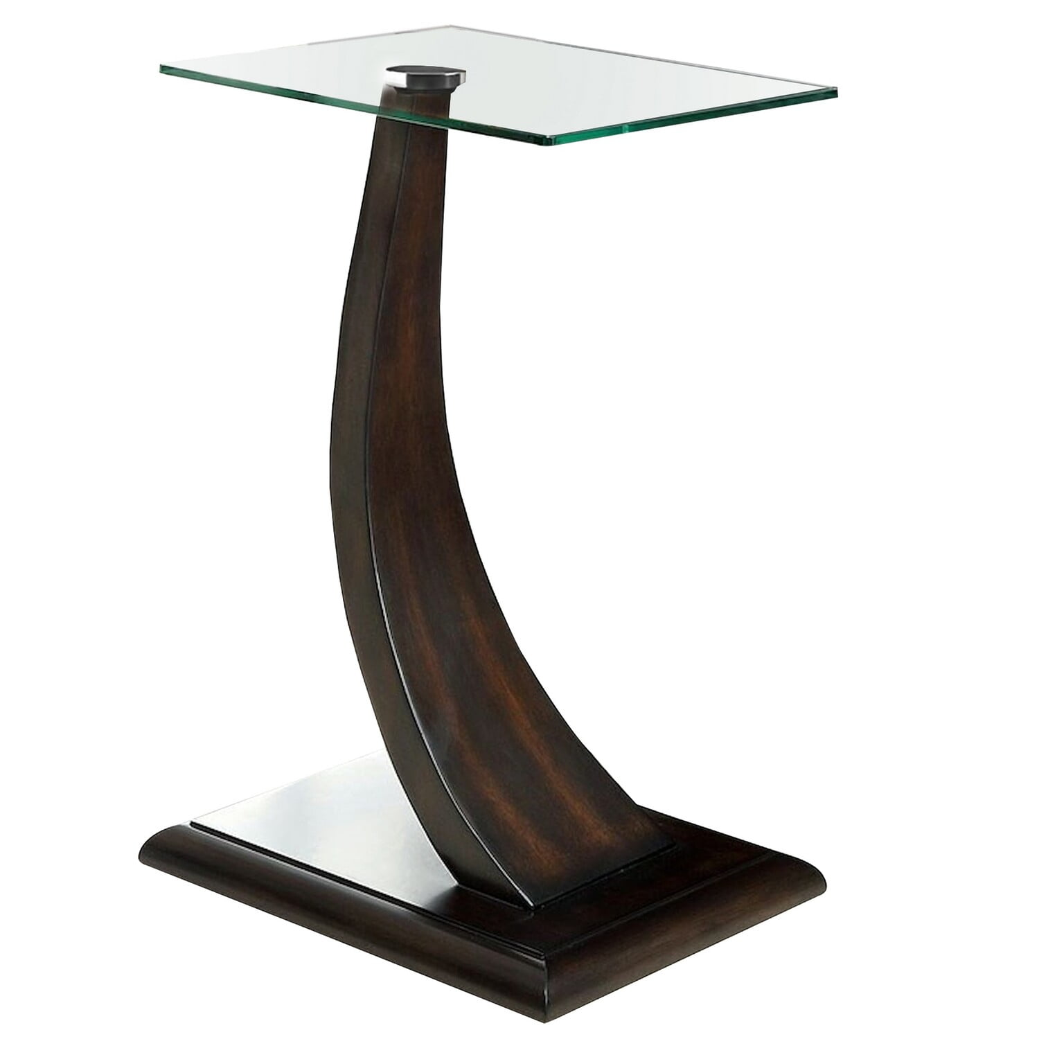 Benjara 24 Inch Side Table, Curved Panel Base Design, Glass, Dark Brown ...