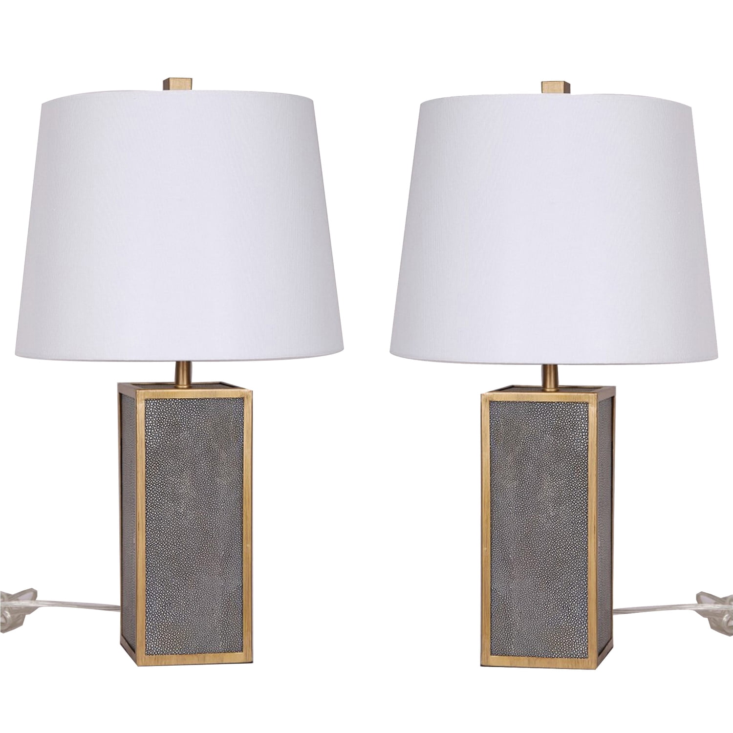 Benjara 24 Inch Table Lamp, Set of 2, White Shade, Gray Resin Panels on ...