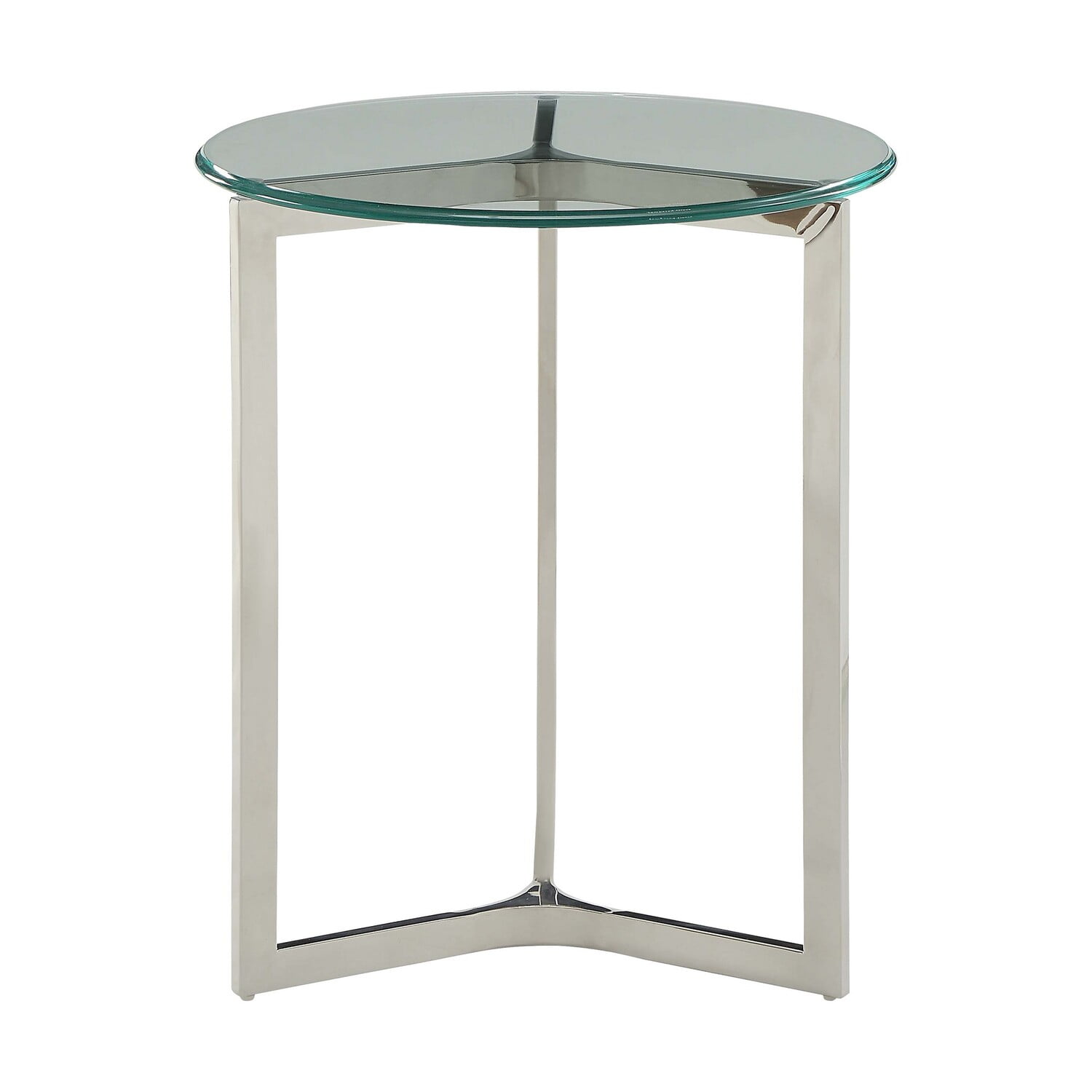 Benjara 24 Inches Round Glass Top End Table with Y Shape Base, Chrome ...