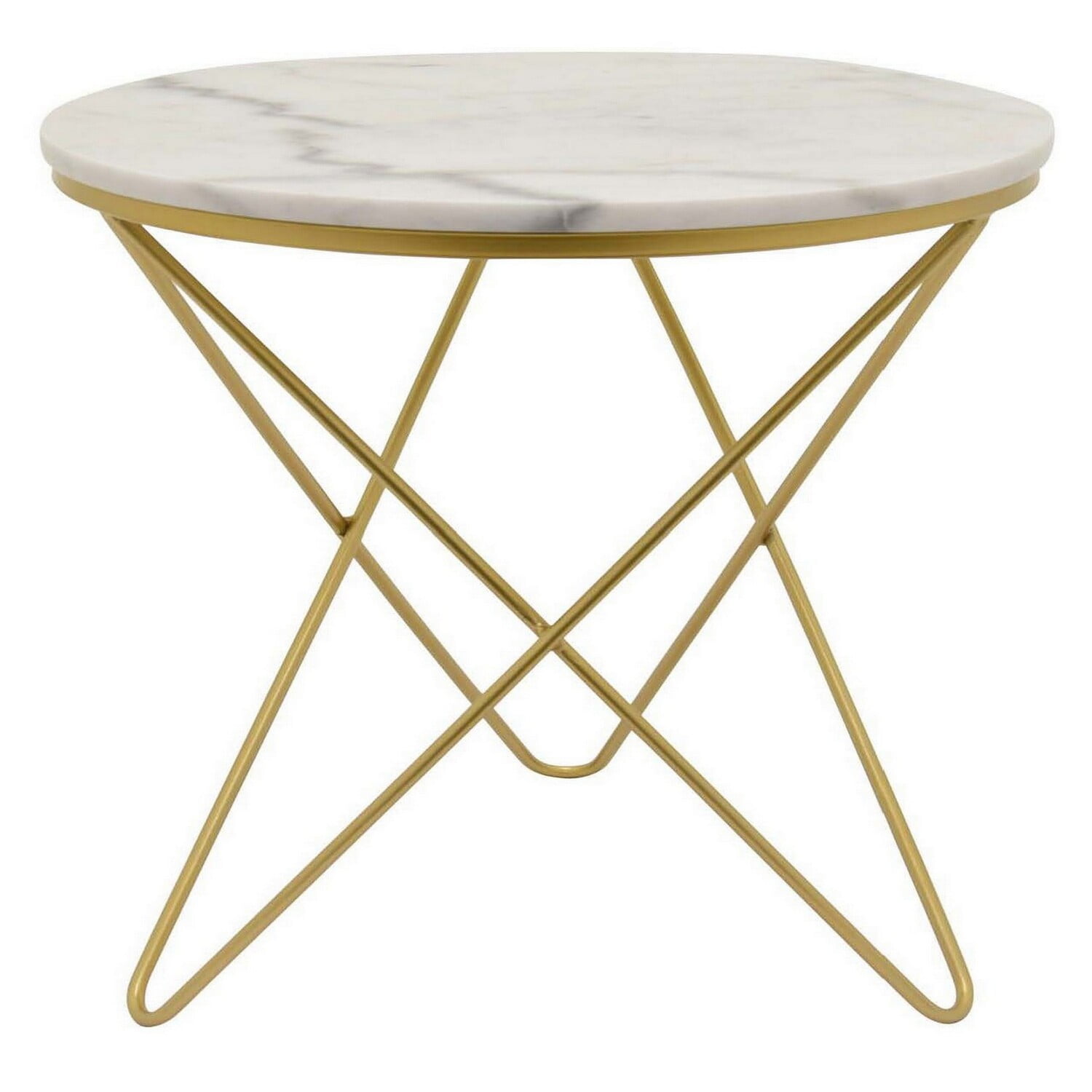 Benjara 24 in. Round Marble Display Gold Metal Modern Plant Stand Side ...