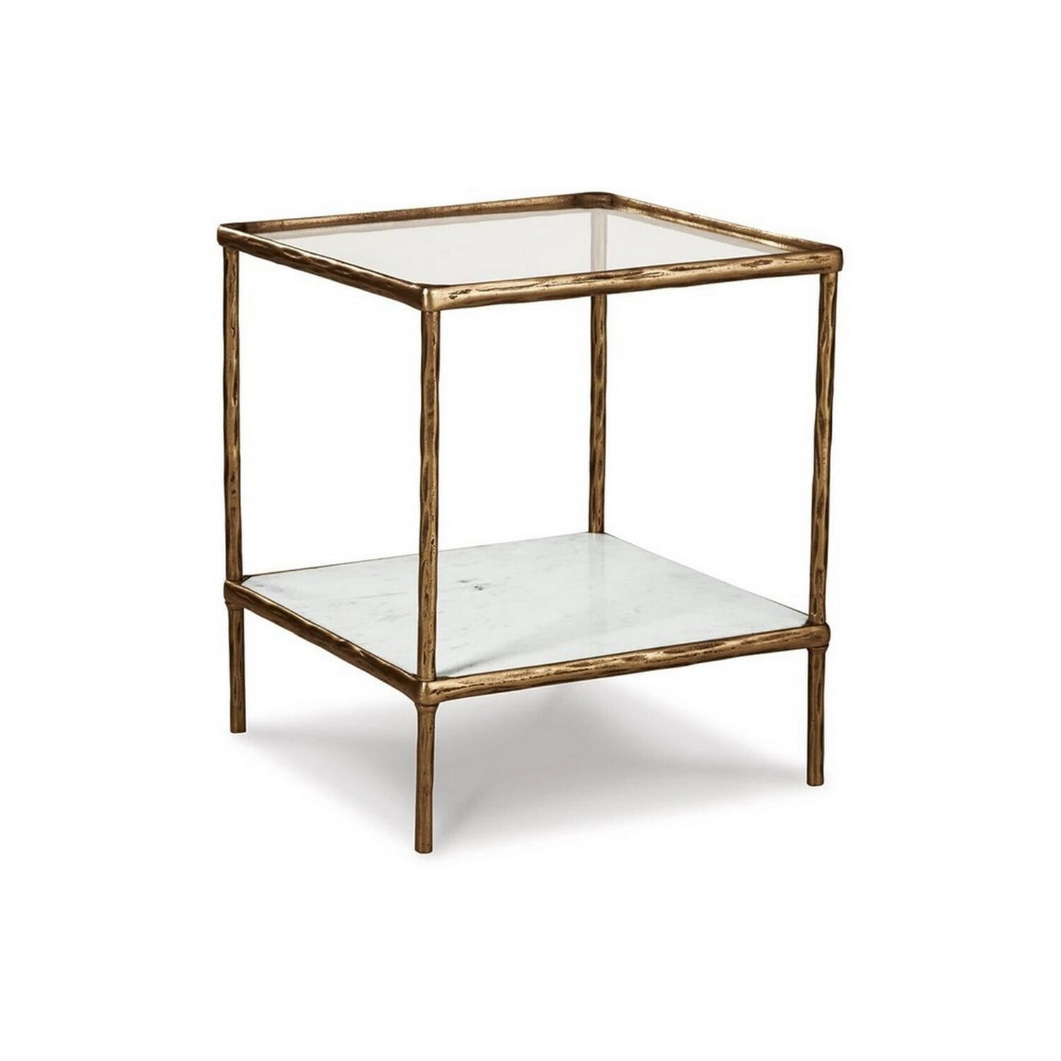 Benjara Dalie 25 Inch Accent Table, Square Glass Tabletop, Marble ...