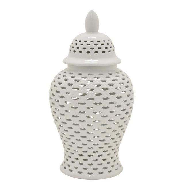 Deni 25 Inch Ginger Jar, Large Carved Cutout Lattice, Removable Lid ...