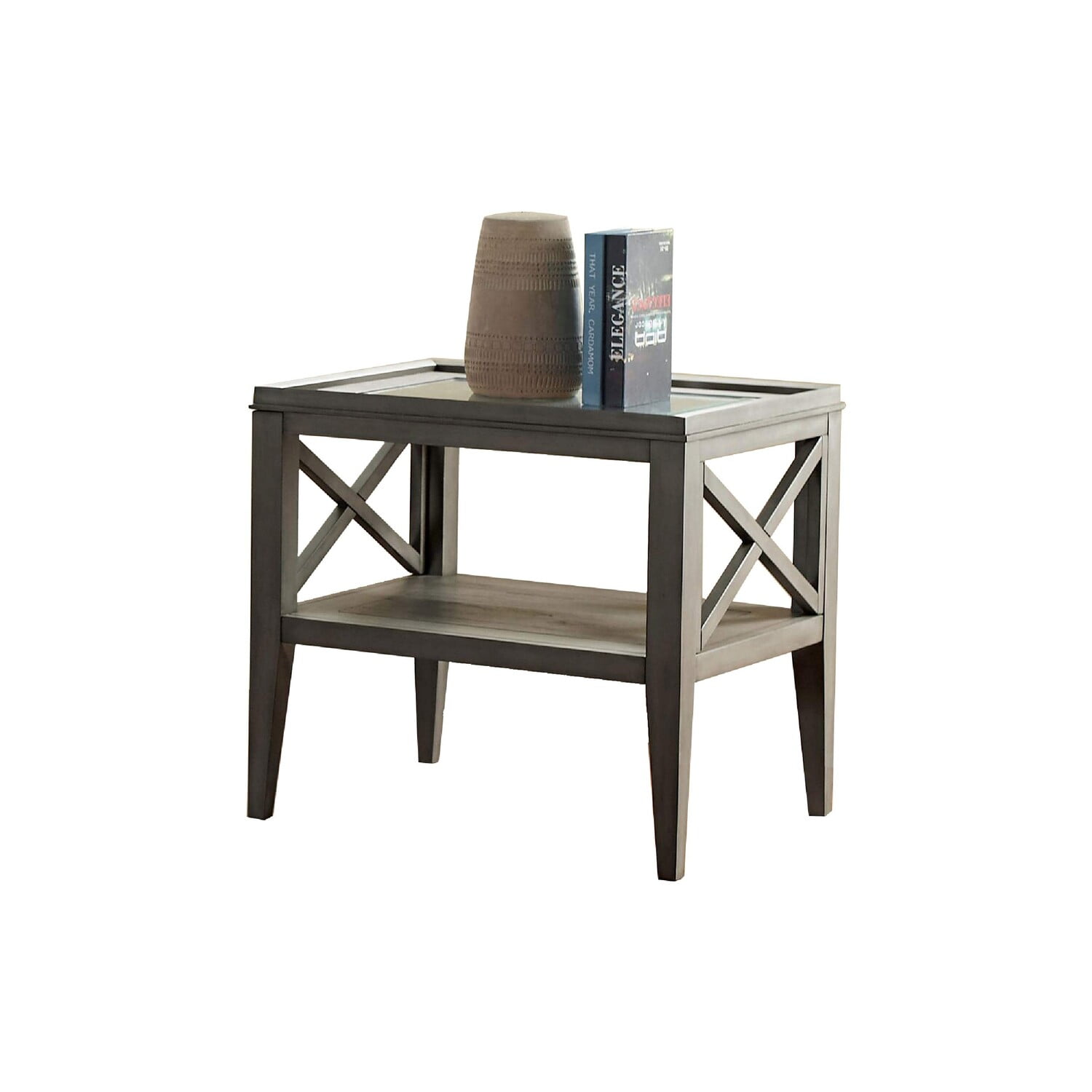 Benjara 26 Inch 2 Tier End Table, Tapered Legs, Glass Top, Wood, Gray ...