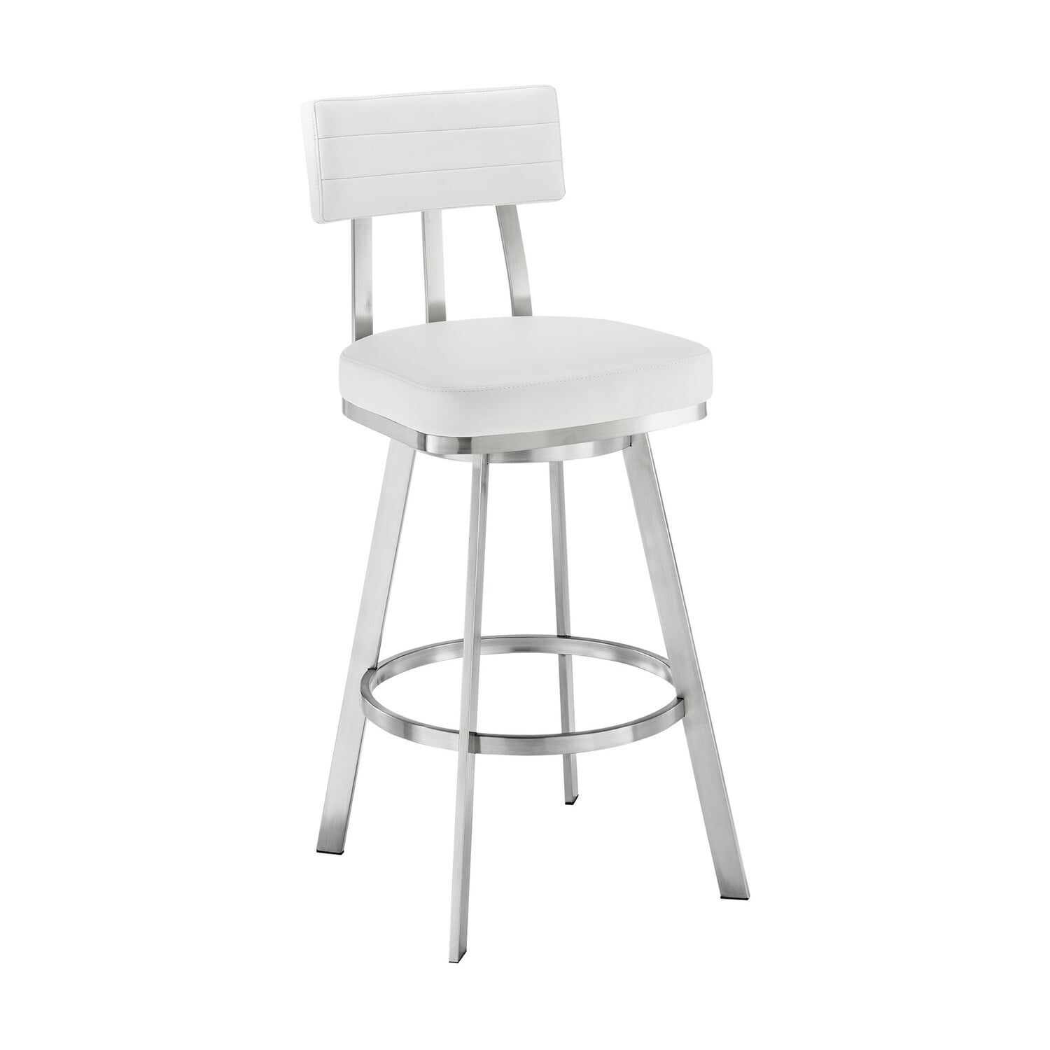 Benjara Poni 26 Inch Swivel Counter Stool Chair, Cushioned Seat, White ...