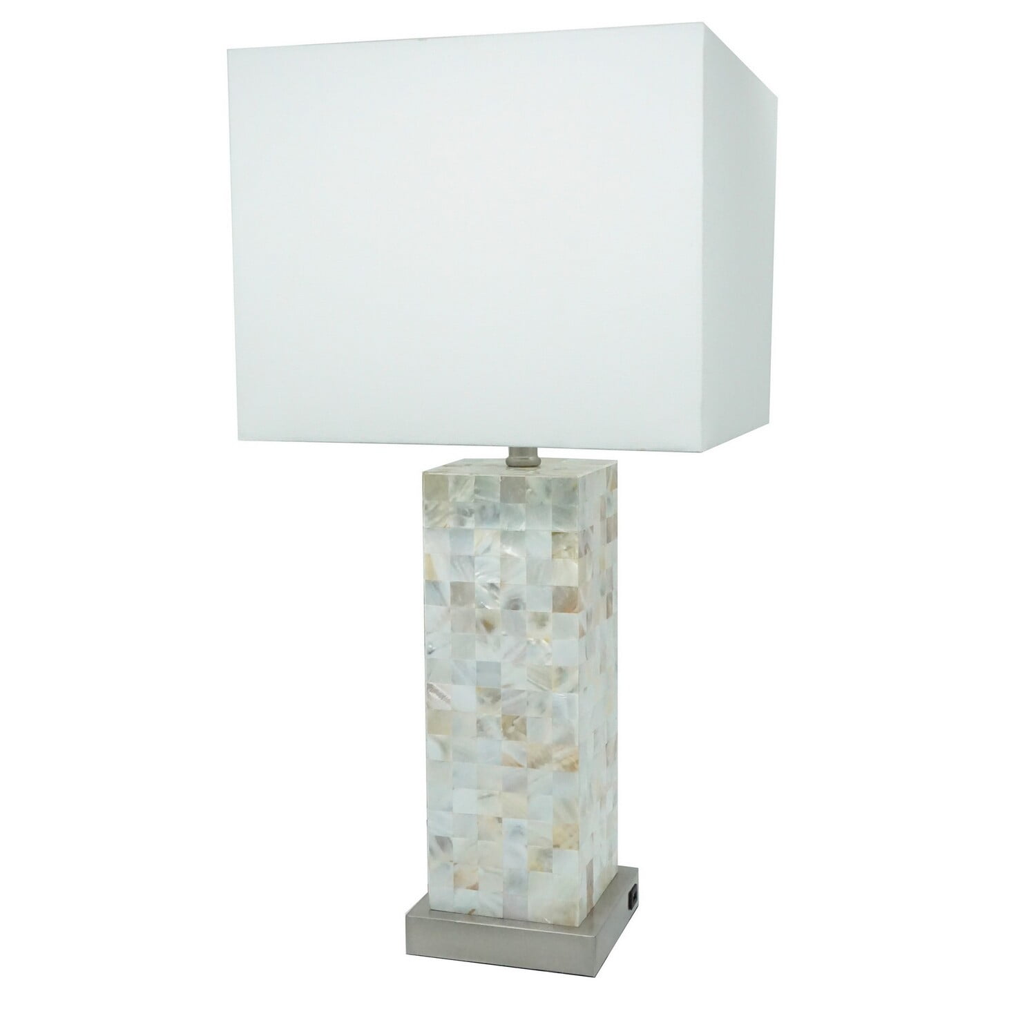 27 Inch Table Lamp Set of 2, Square White Shade, Steel Base, Marble ...