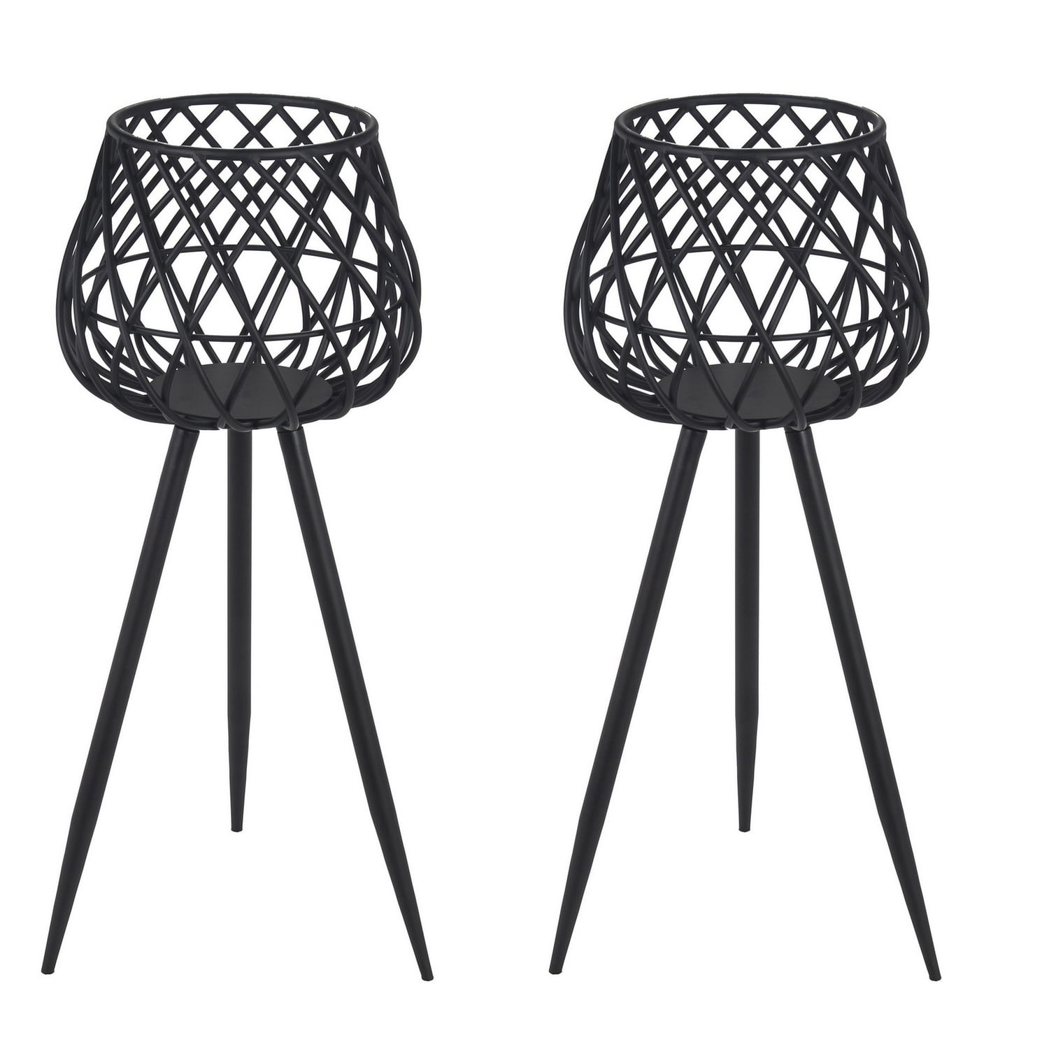 29.5'' Dome Lattice Metal Planter with Tripod Peg Legs, Set of 2, Black ...