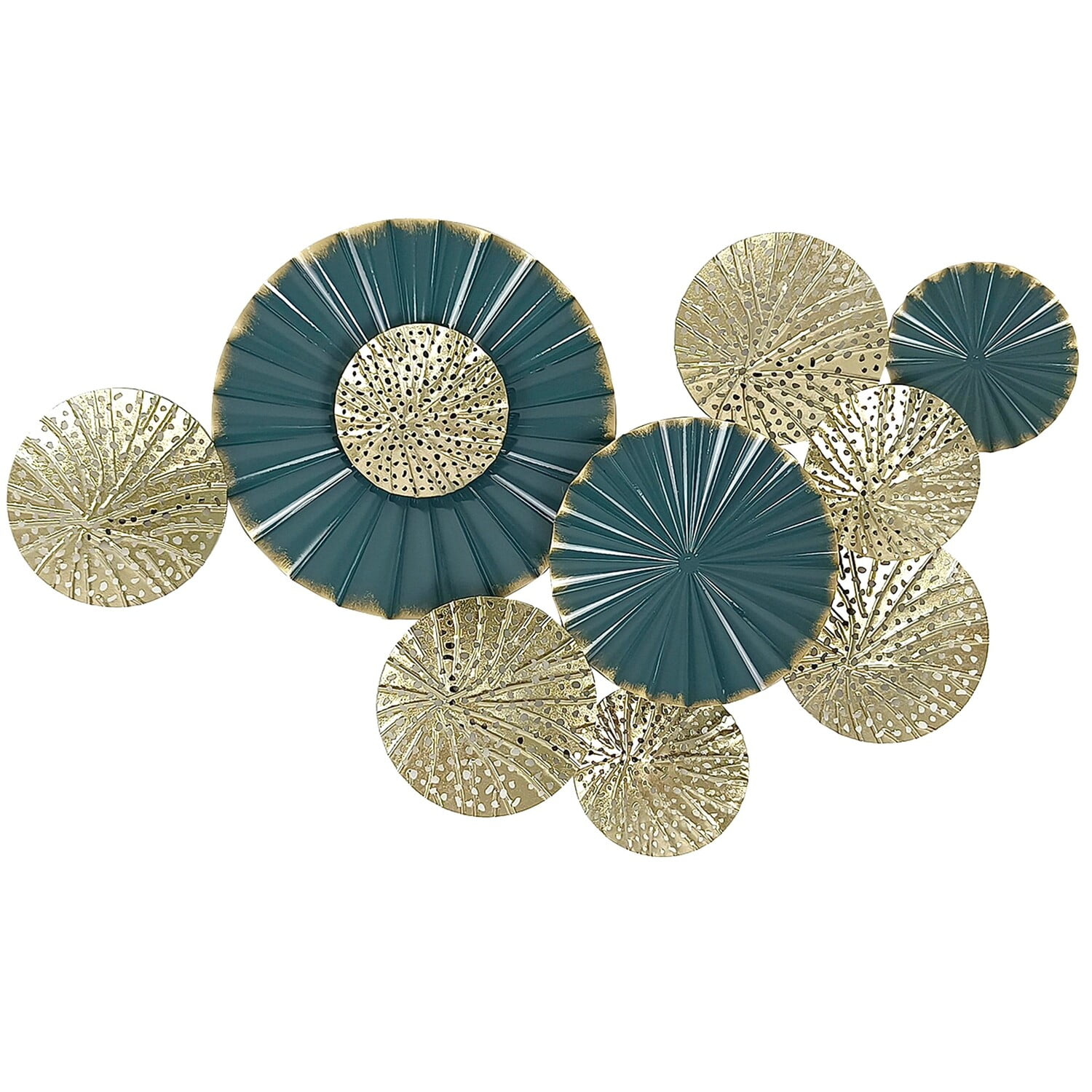 Benjara 29 Inch Hanging Wall Art, Metal Flower Circle Discs, Teal ...