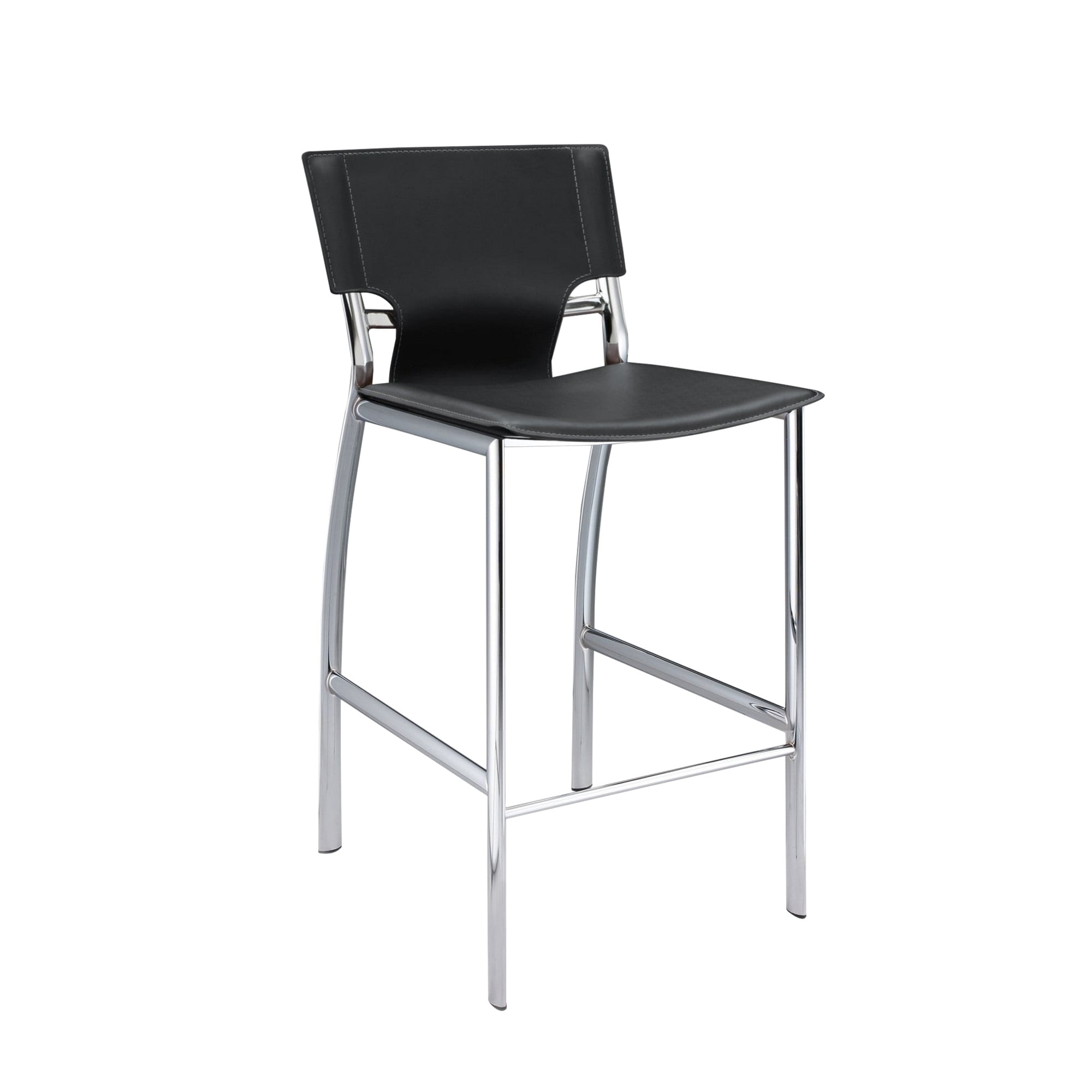 Jan 29 Inch Barstool Chair, Cushioned, Gray Faux Leather, Chrome Metal ...