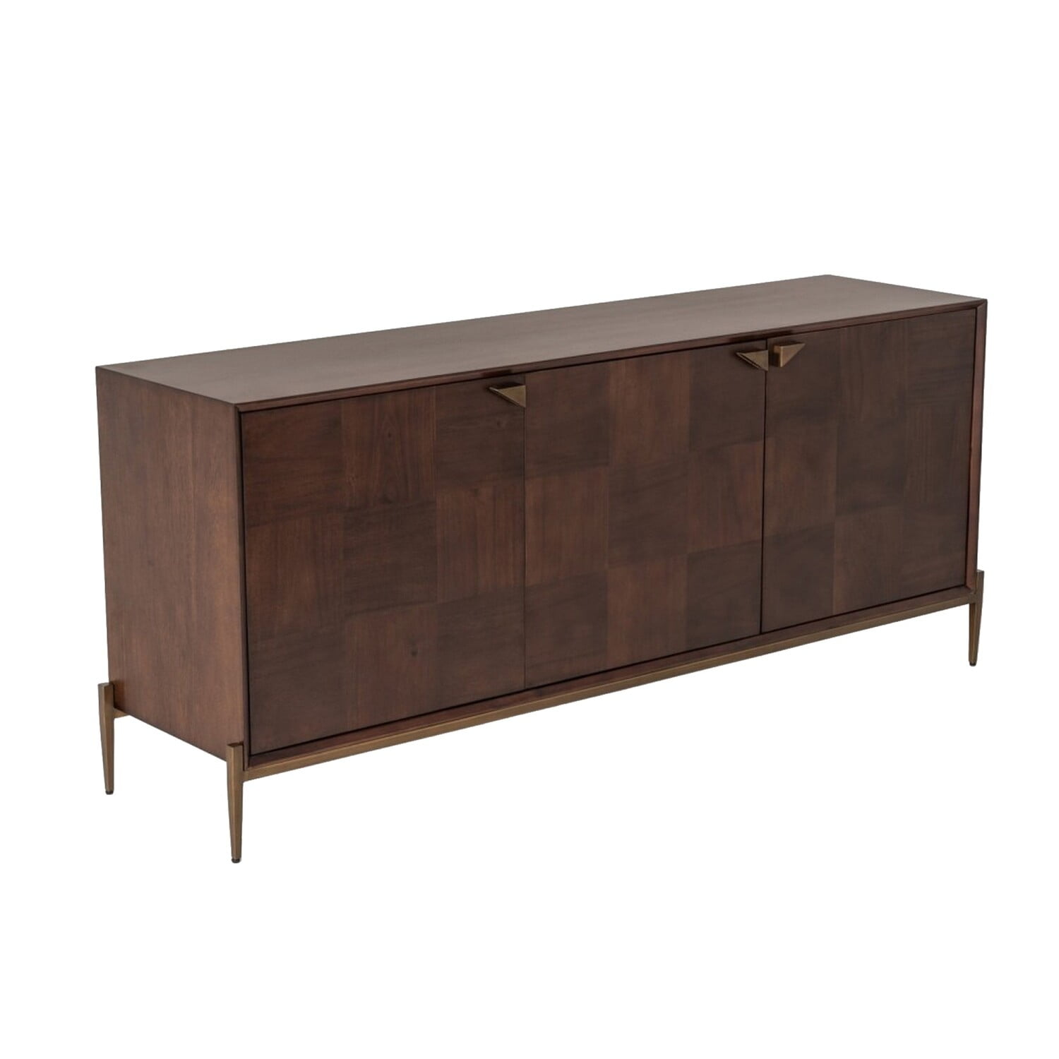 Benjara 3 Door Wooden Buffet with Brass Handle and Feet, Brown ...