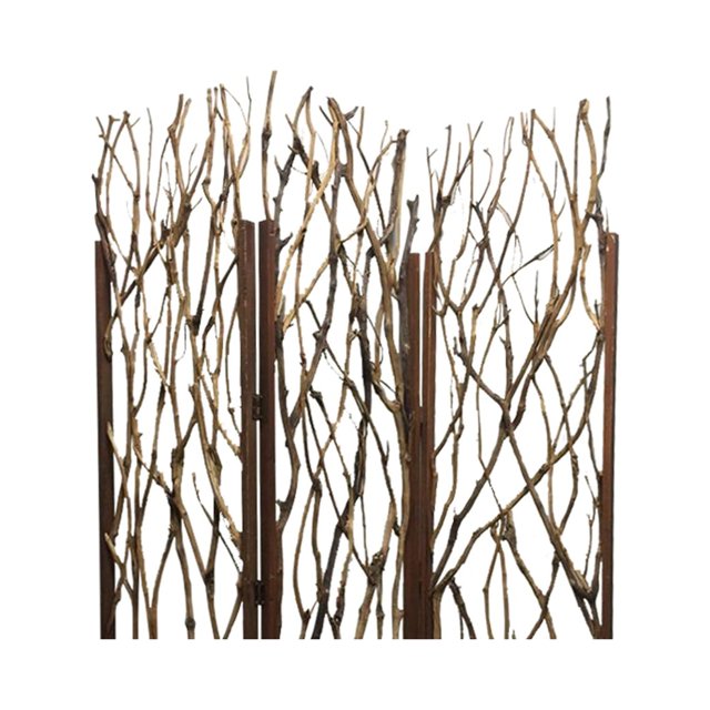 Benjara 3 Panel Contemporary Foldable Wood Screen with Tree Branches ...