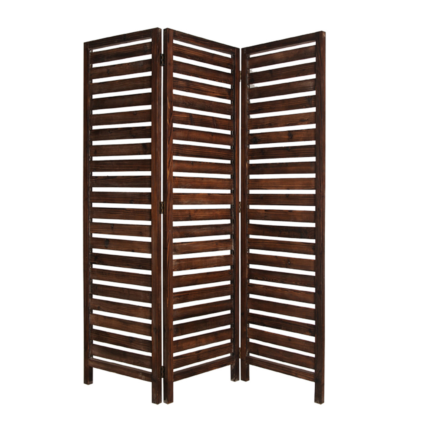 Benjara 3 Panel Foldable Wooden Screen with Louver Pattern, Dark Brown ...