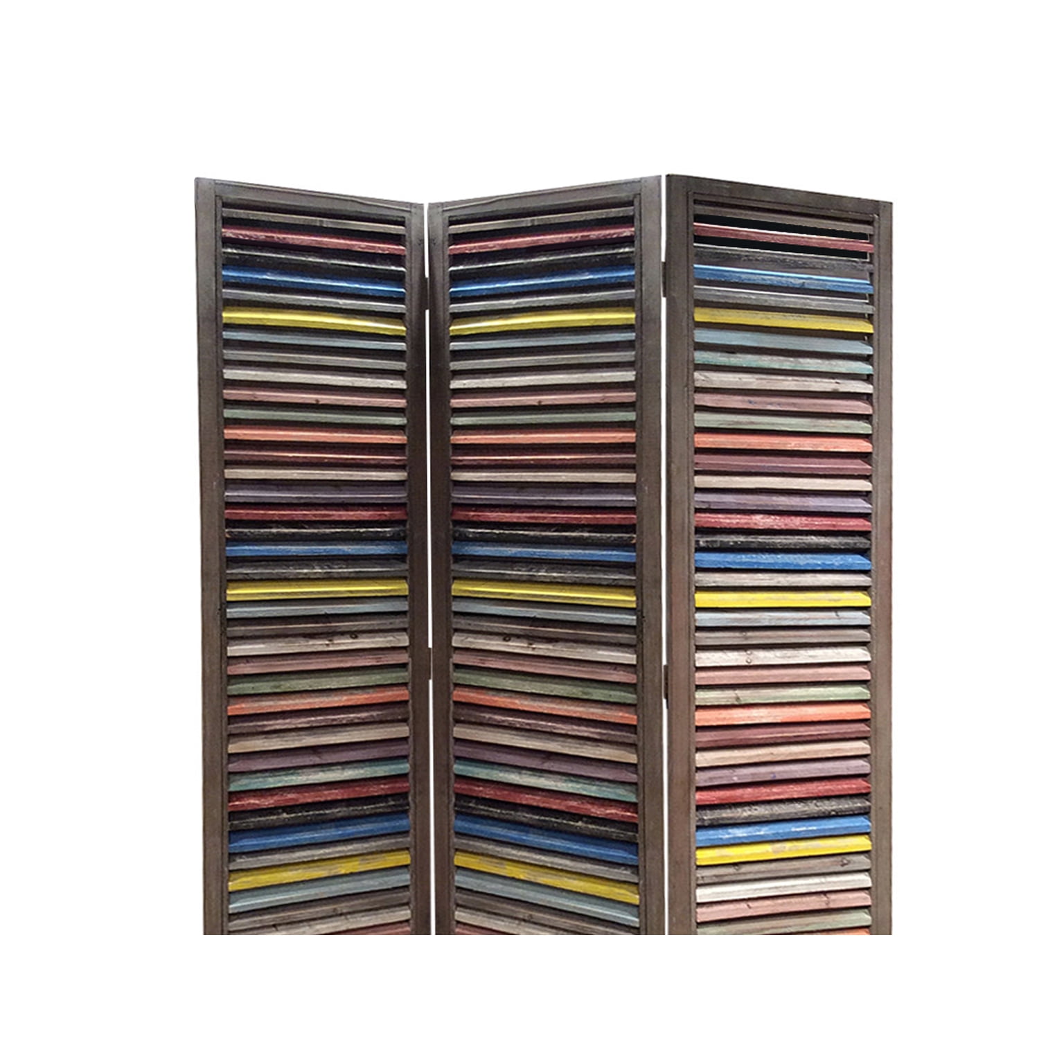 Benjara 3 Panel Modern Style Foldable Wooden Shutter Screen, Multicolor ...