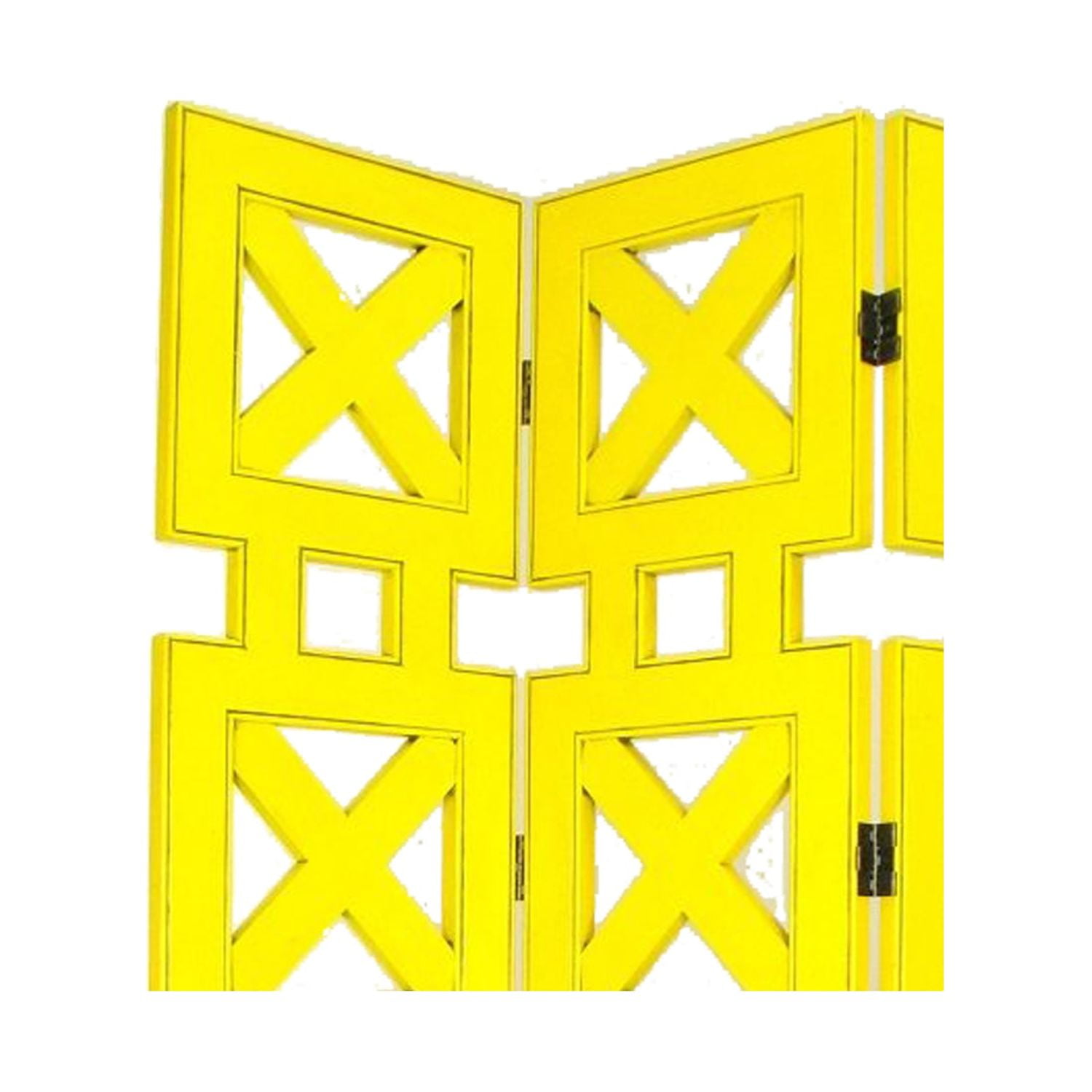 Benjara 3 Panel Screen with X Shaped Design in Square Cut Out, Yellow ...