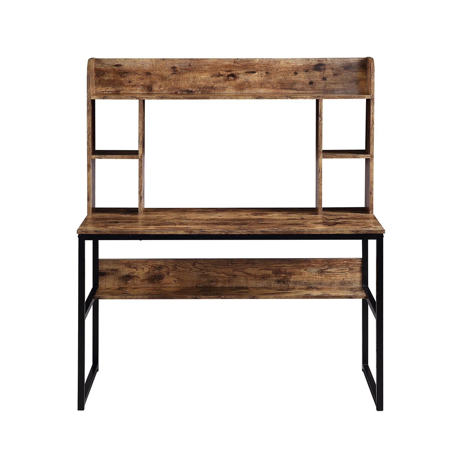 Benjara 3 Tier Computer Desk and Hutch with Industrial Open Frame,Brown ...