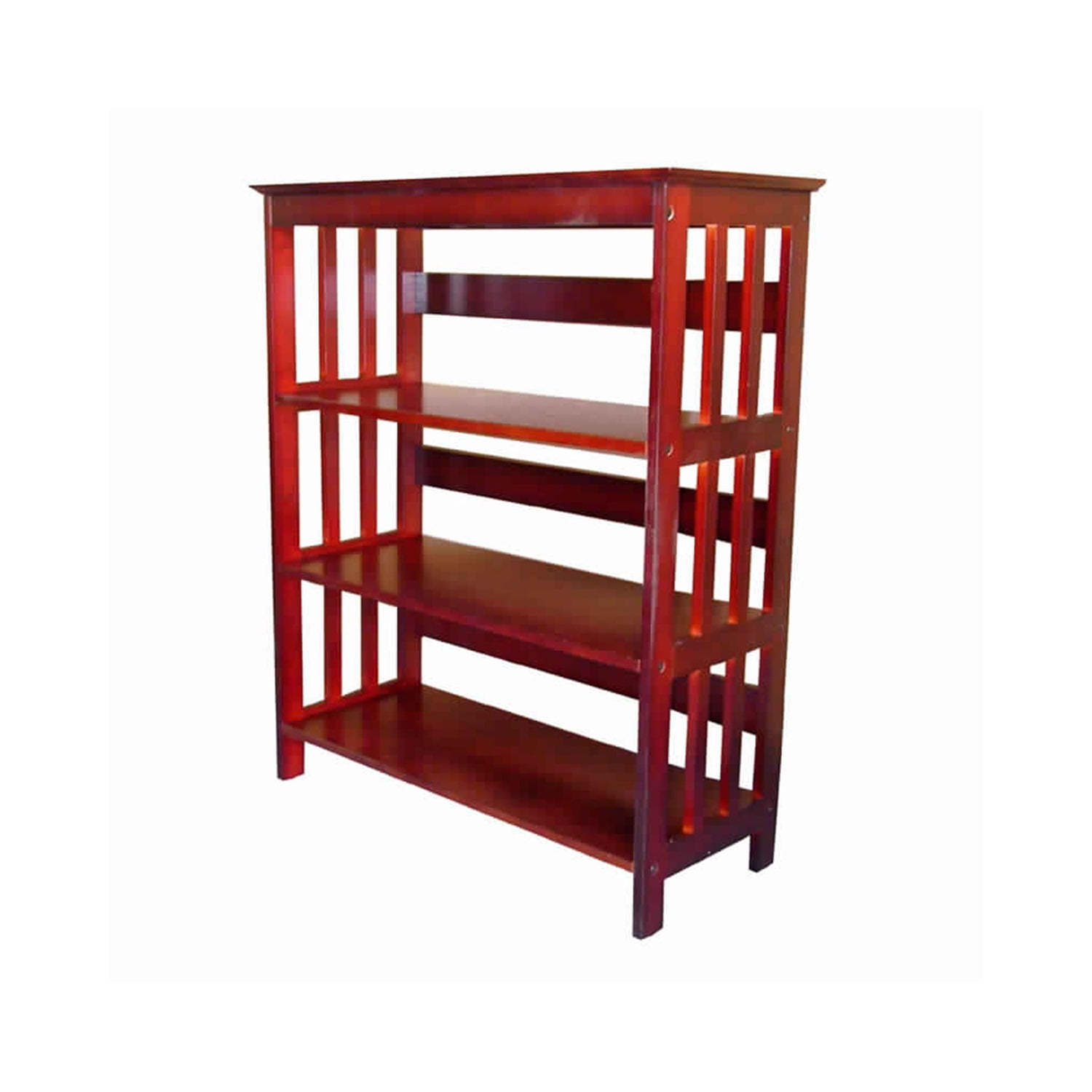 Benjara 3 Tier Spacious Wooden Bookcase with Slatted Sides, Cherry ...