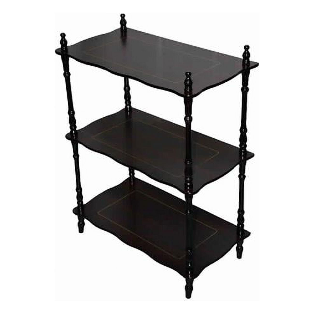 Benjara 3 Tier Wooden Shelves with Scalloped Edges and Turned Legs ...