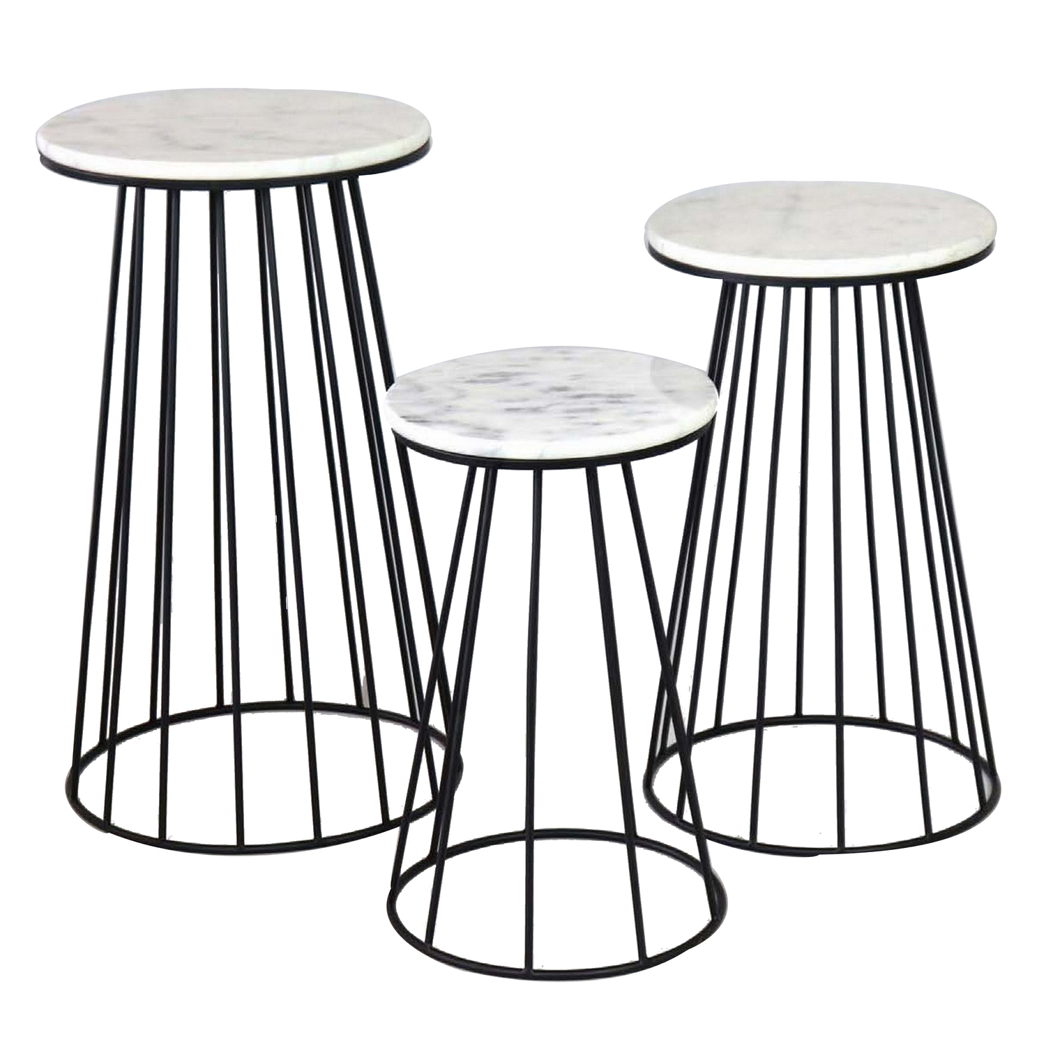 Benjara 30 Inch Plant Stand Side Table Set of 3, Round Marble Top ...