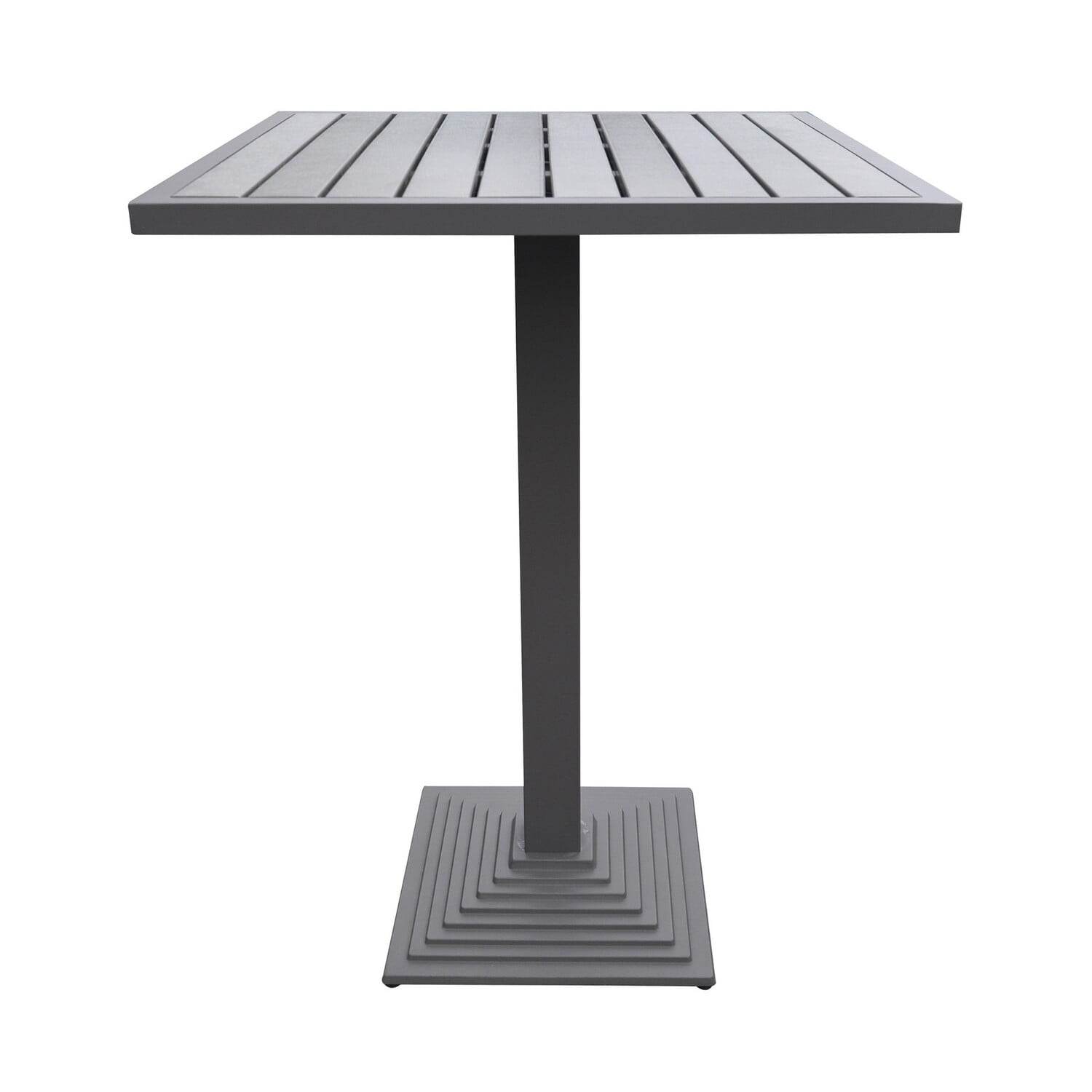 Benjara 30 Inches Slatted Plastic Wood Top Aluminum Bar Table, Gray ...