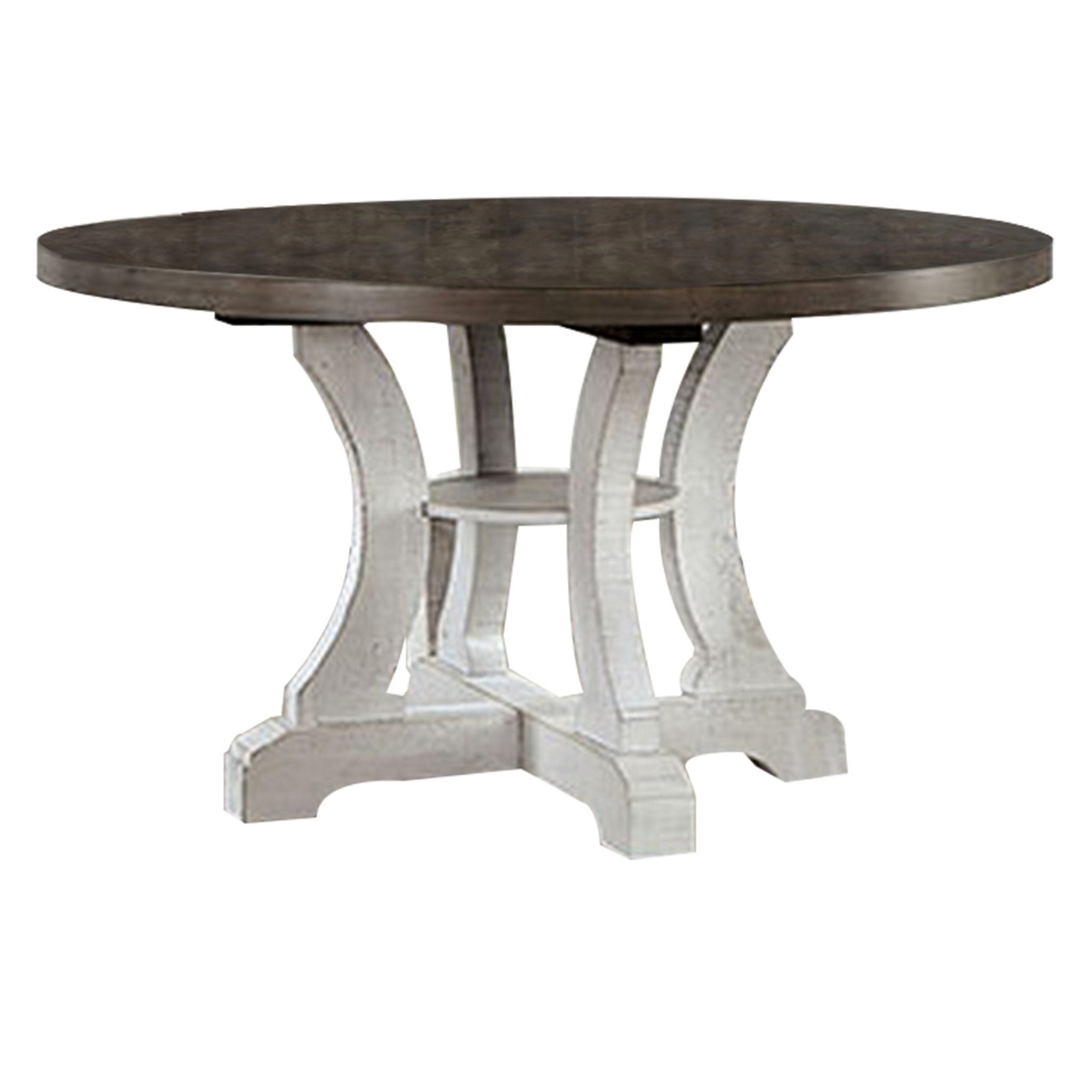 Benjara Bara 54 Inch Round Dining Table, Distressed White Base, Curved ...