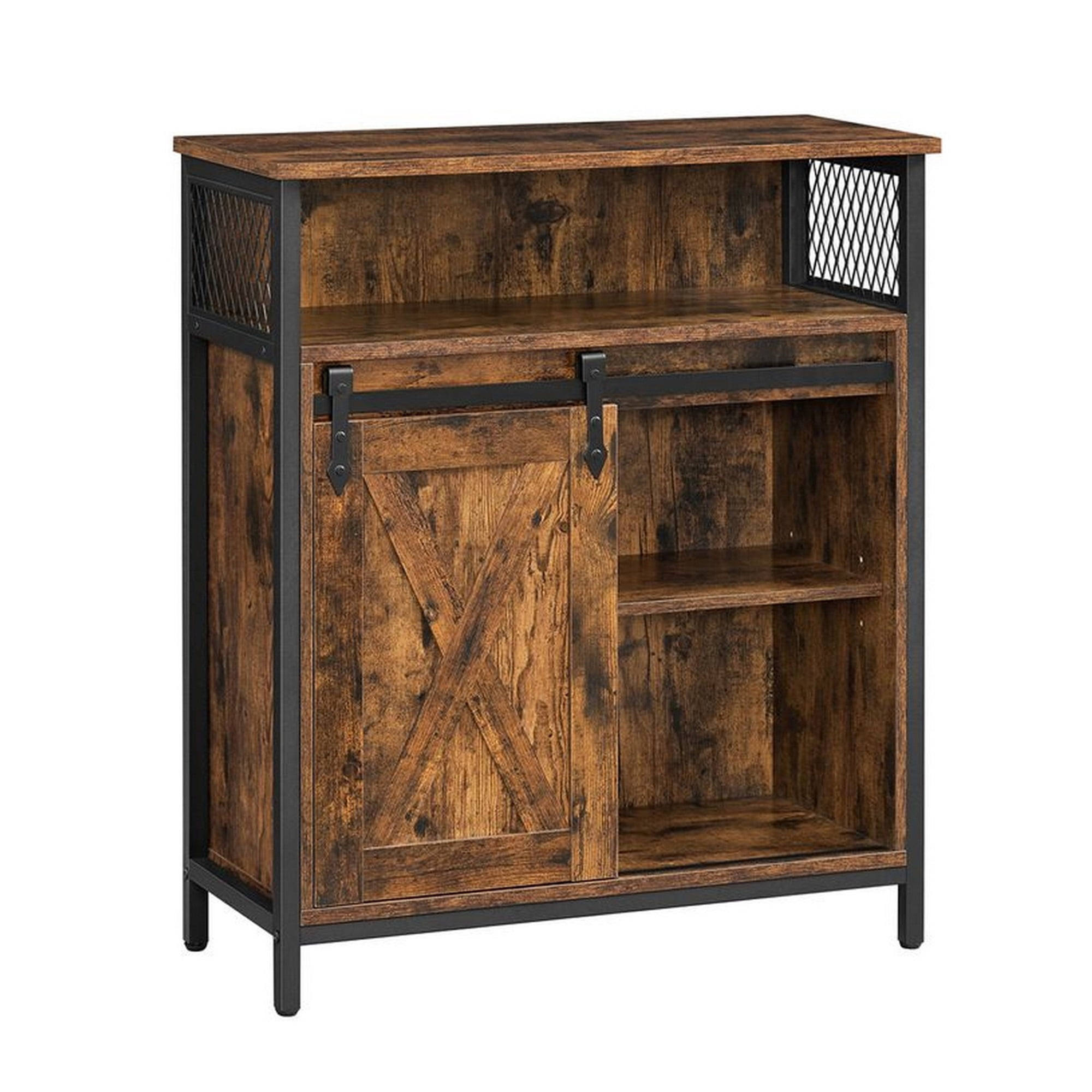 31 Inch Storage Cabinet Cupboard with Sliding Barn Door, Rustic Brown ...