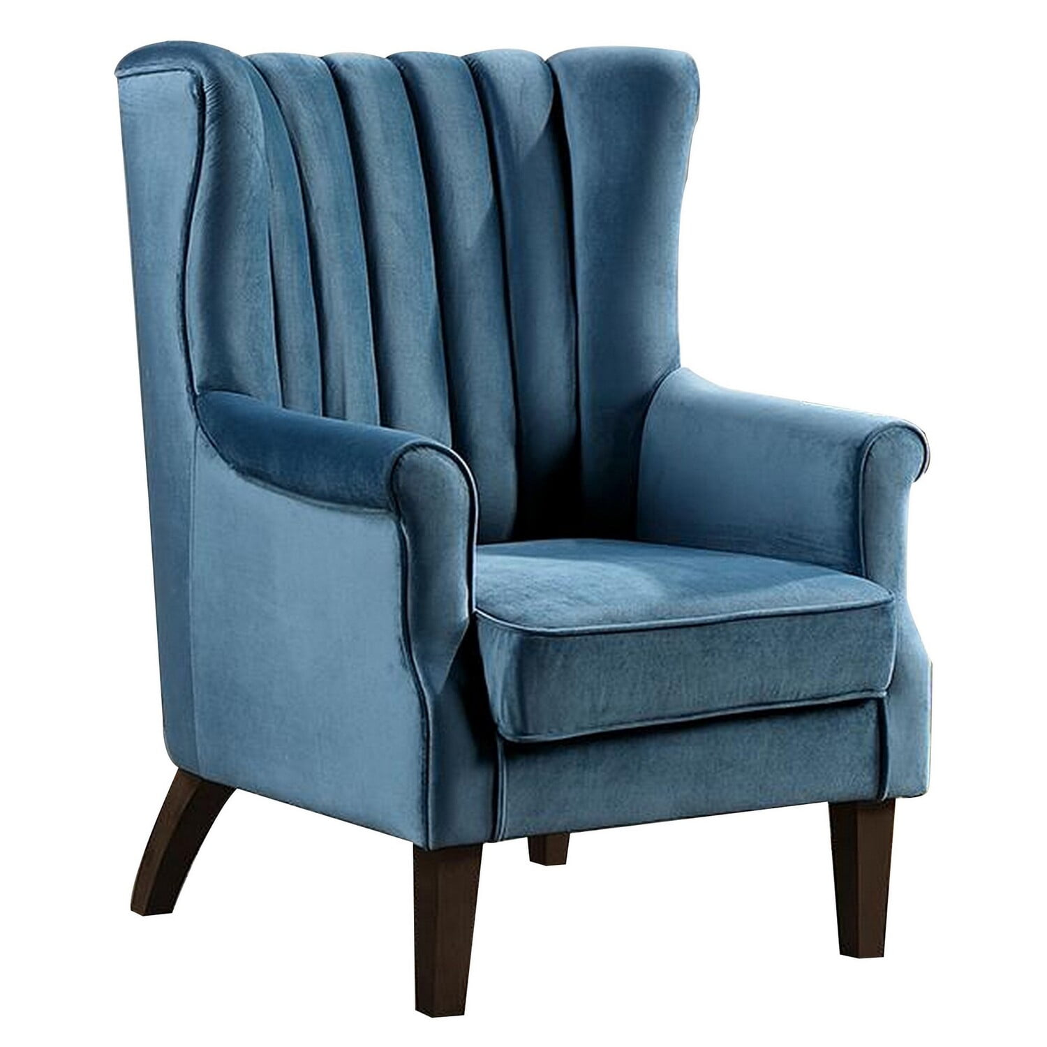 Benjara 32 Inch Accent Chair, Wingback, Channel Tufted Dark Teal Fabric ...