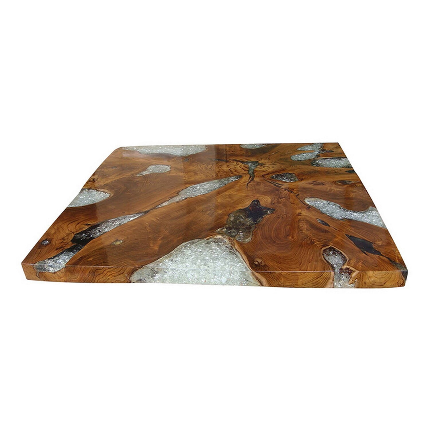 Benjara 32 Inch Tabletop Platform, Square, Resin, Teak Wood, Brown and ...