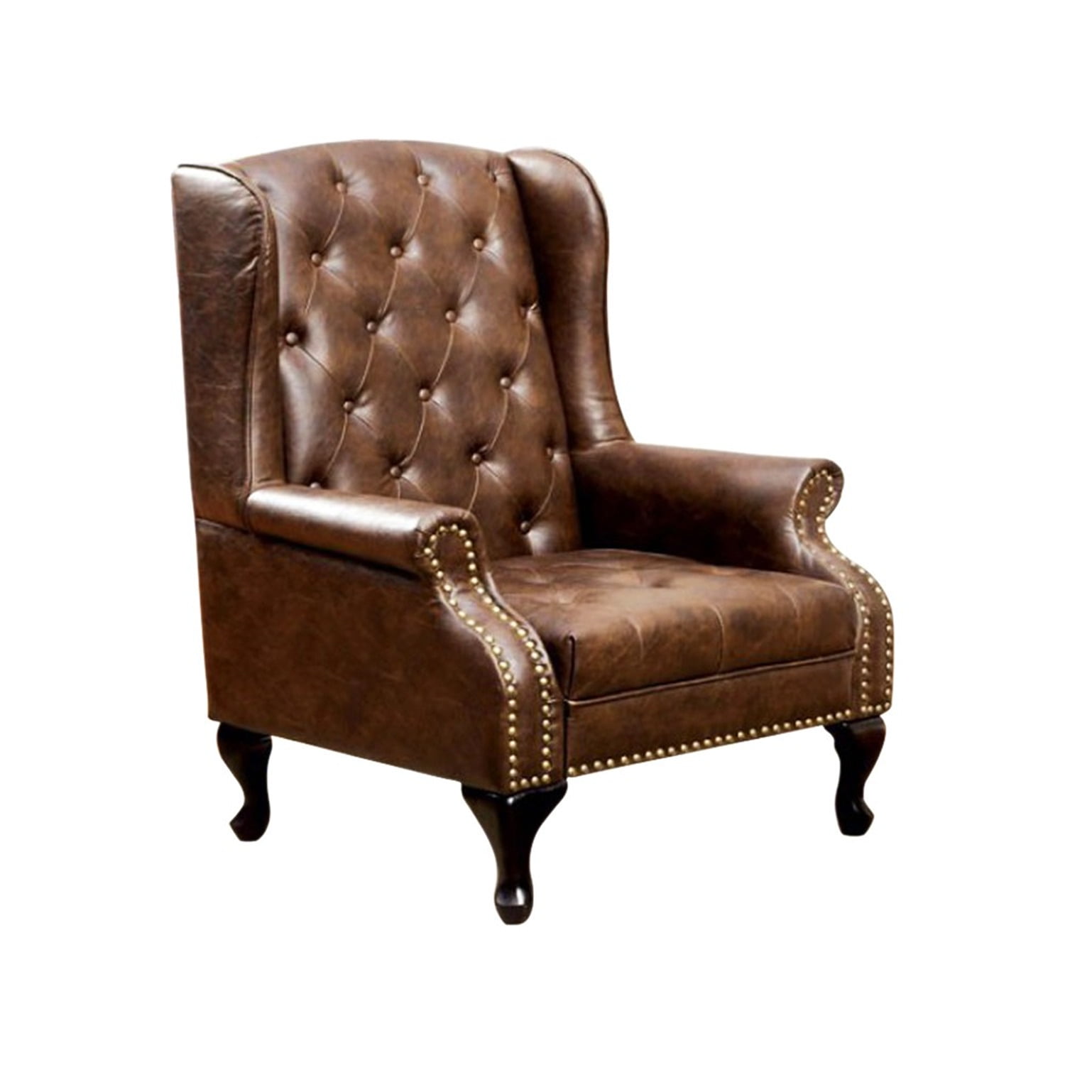 "Benjara 33"" Traditional Brown Faux Leather Upholstered Accent Wing ...