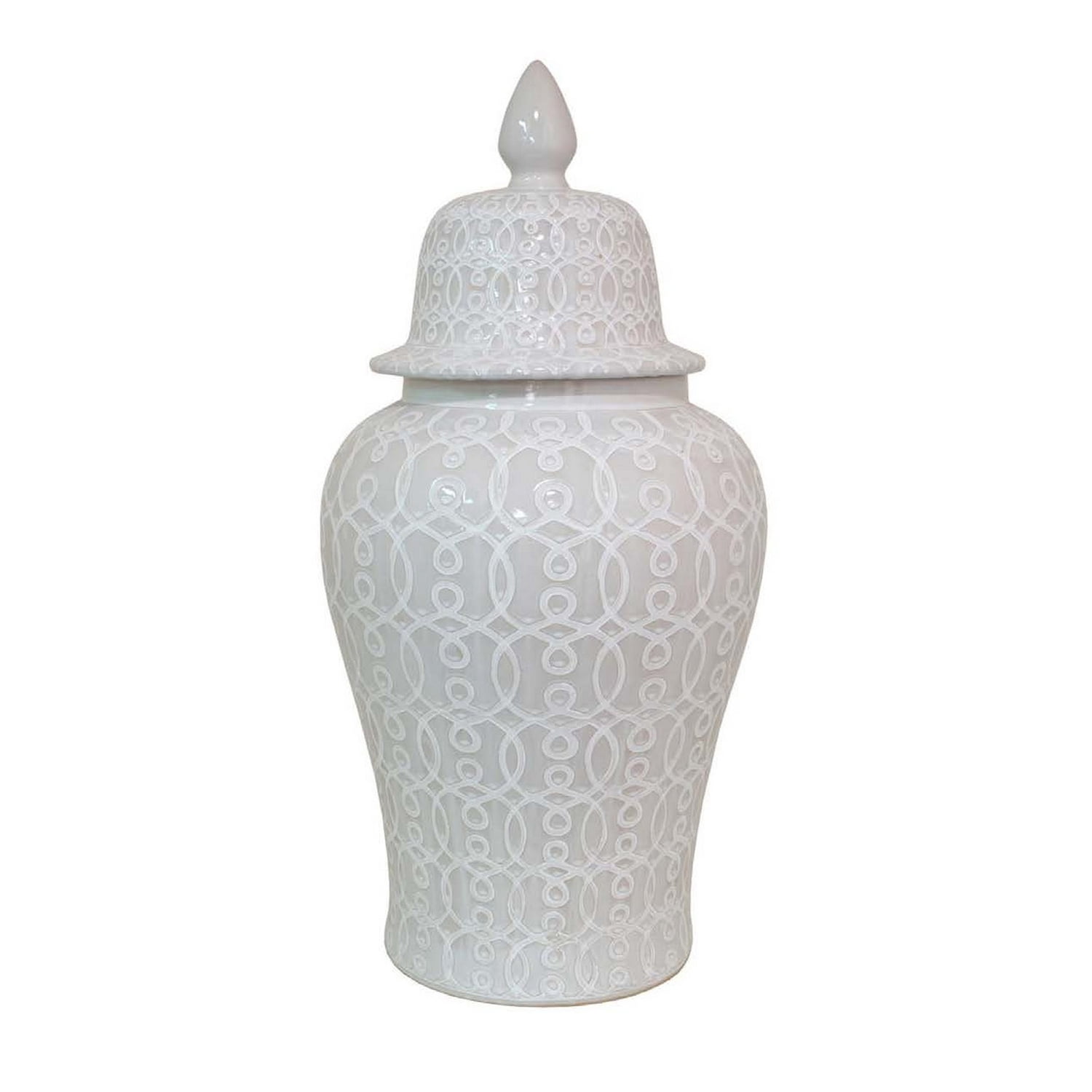 Benjara Deni 33 Inch Temple Jar, Removable Lid, Carved Pattern, Ceramic ...