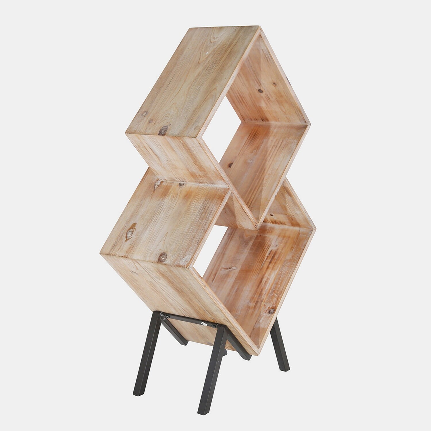 Benjara 34 Inch Magazine Rack, 2 Tier, Diamond Shaped Wood Frames ...