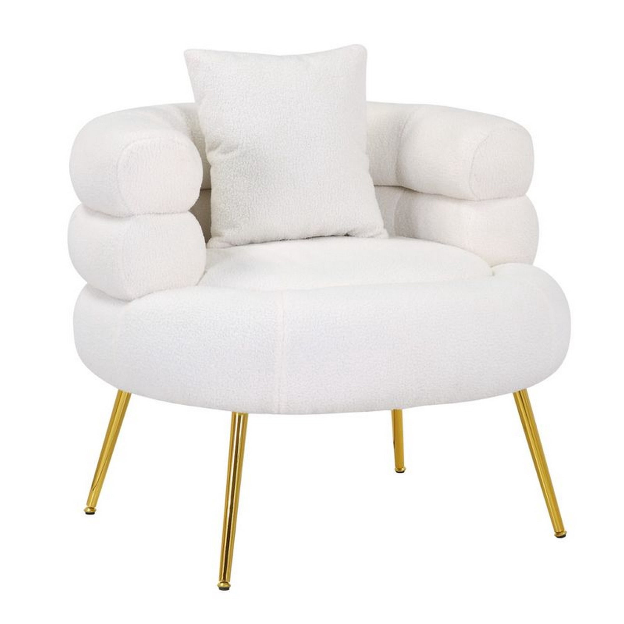 Lisa 34 Inch Accent Chair, Barrel Shaped, Soft Ivory Teddy Upholstery ...