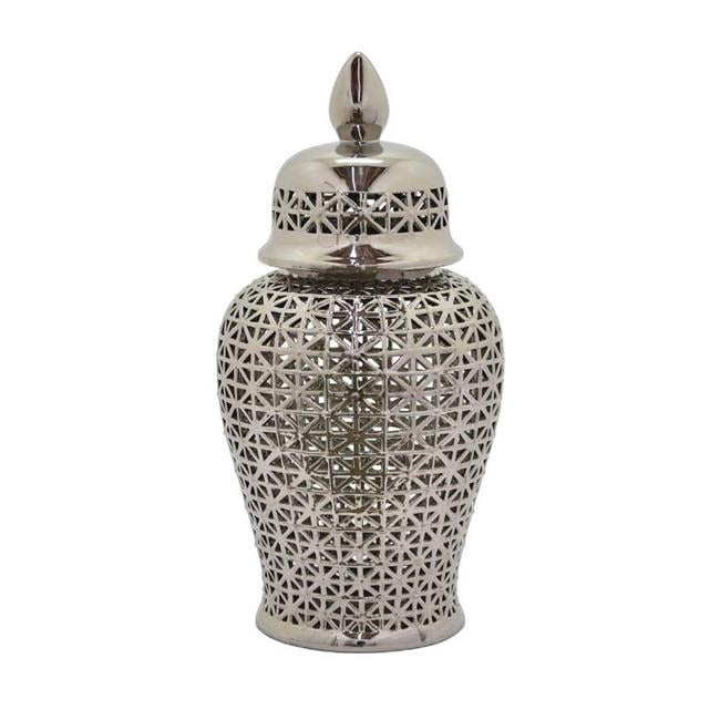 Paul 34 Inch Pierced Temple Jar with Lid, Intricate Pattern Ceramic ...