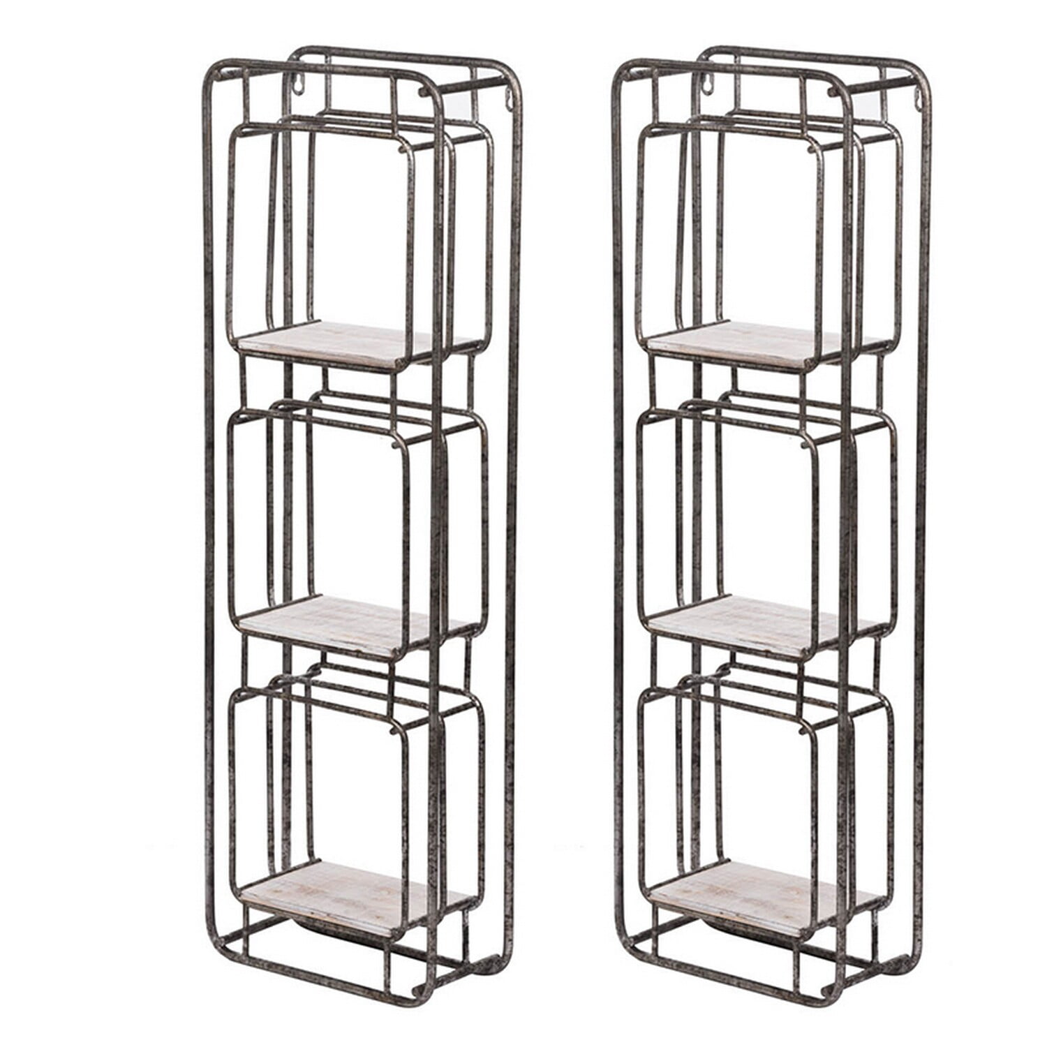 Benjara 36 Inch Shelves Set of 2, 3 Tier Design, Iron Frame, Wood, Gray ...